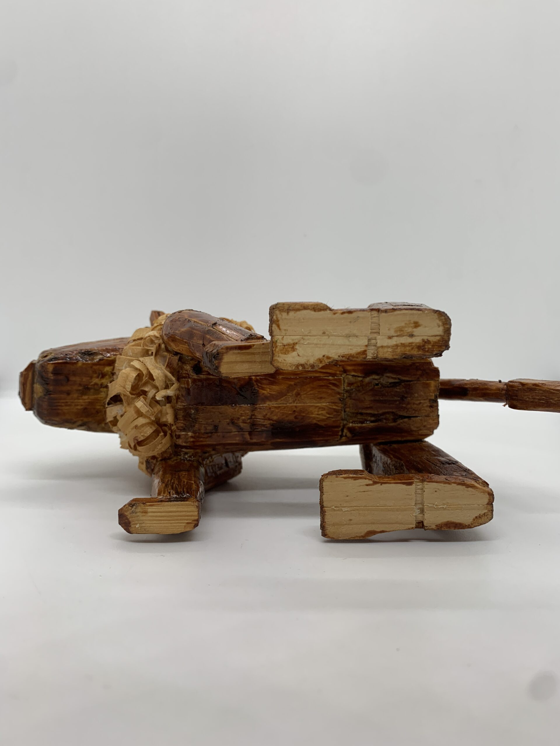 Wooden Lion made from Old Clothes Pegs and Shaved Wood Mane 11cm ...