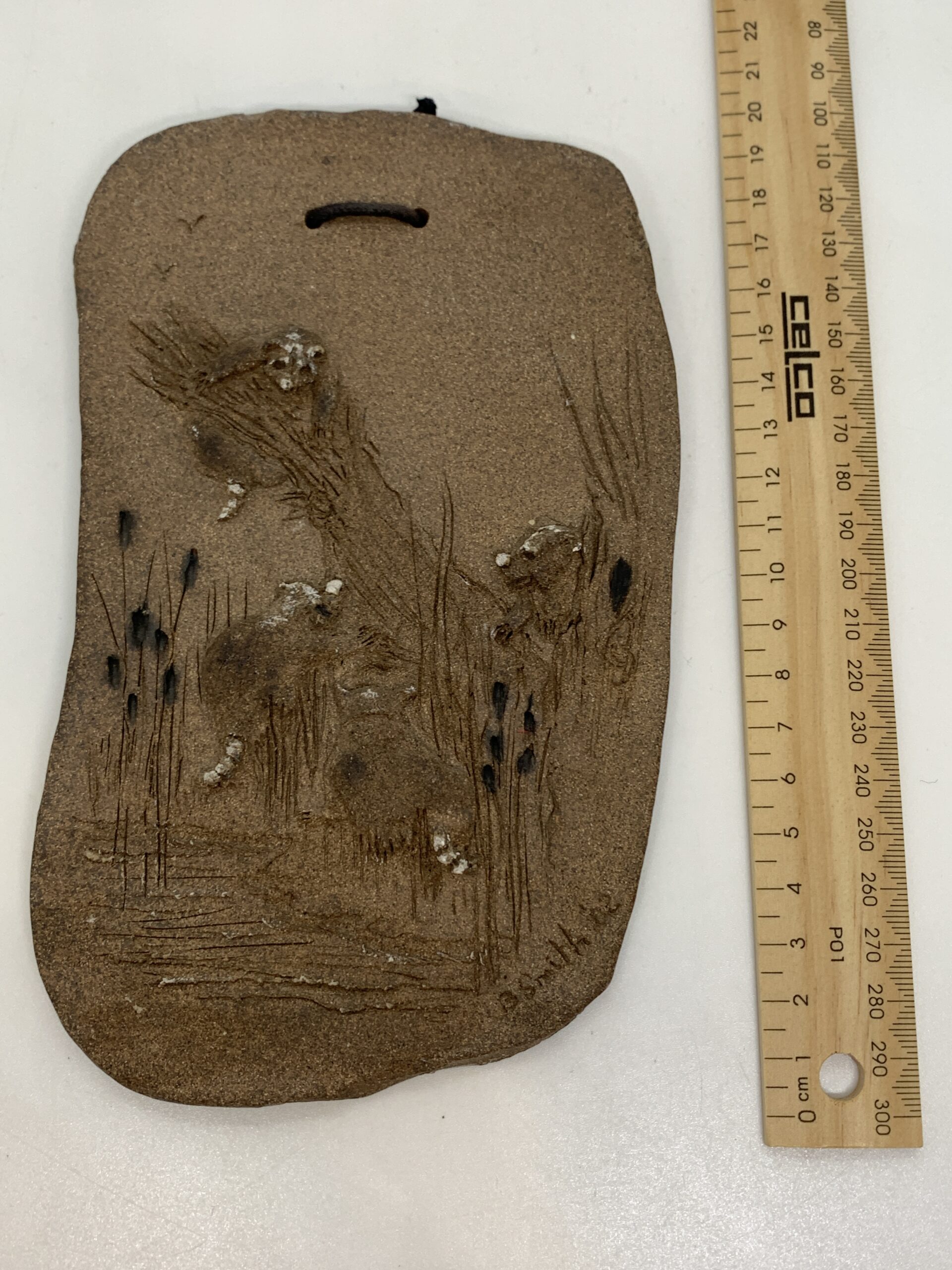 Pottery Plaque with Scene of Playful Possums signed B Smith 19x11cm ...