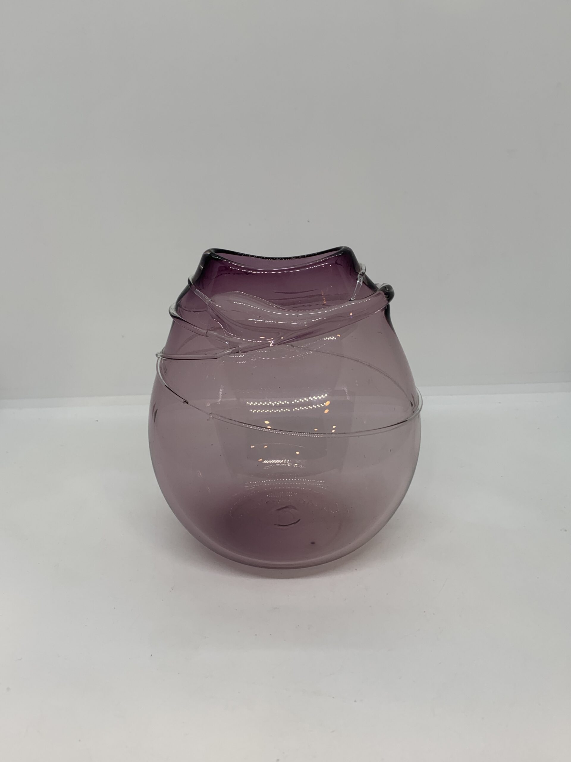 Tricia Allen Purple with Threaded Glass Vase signed 13cm - Vintage ...
