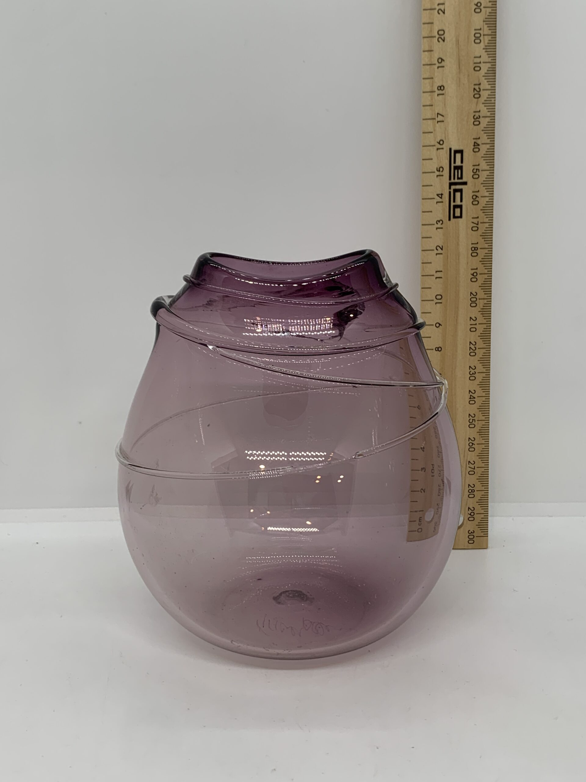 Tricia Allen Purple with Threaded Glass Vase signed 13cm - Vintage ...