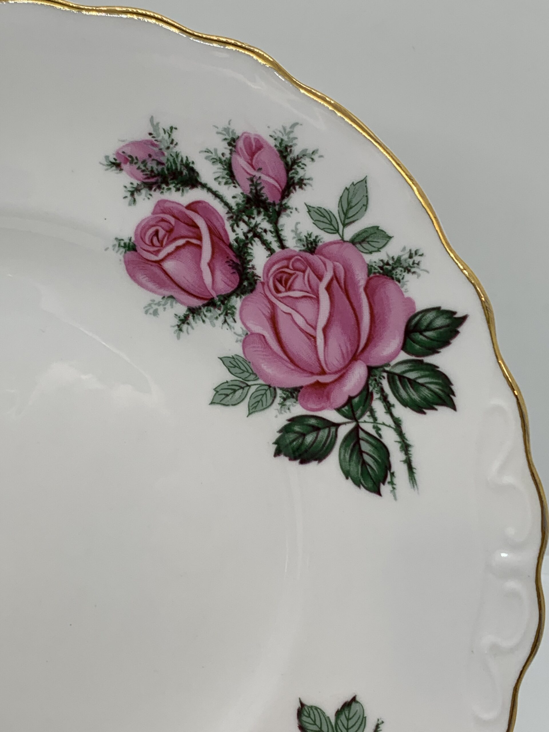Royal Vale Bone China Cake Plate Rose Design with Gilt Edge 23cm ...