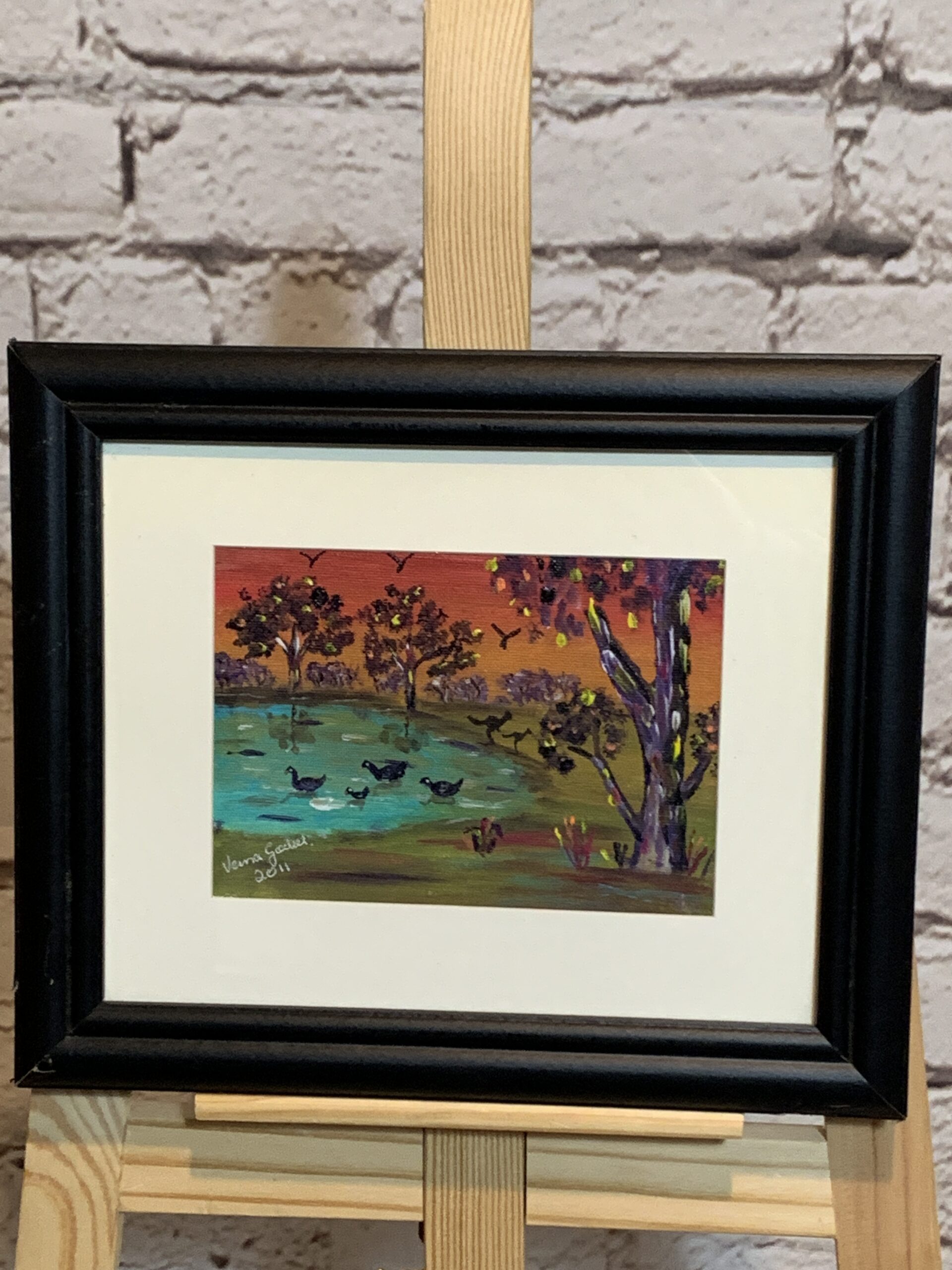 Acrylic Painting of Lake Scene - details on reverse - 25x30cm - Vintage ...