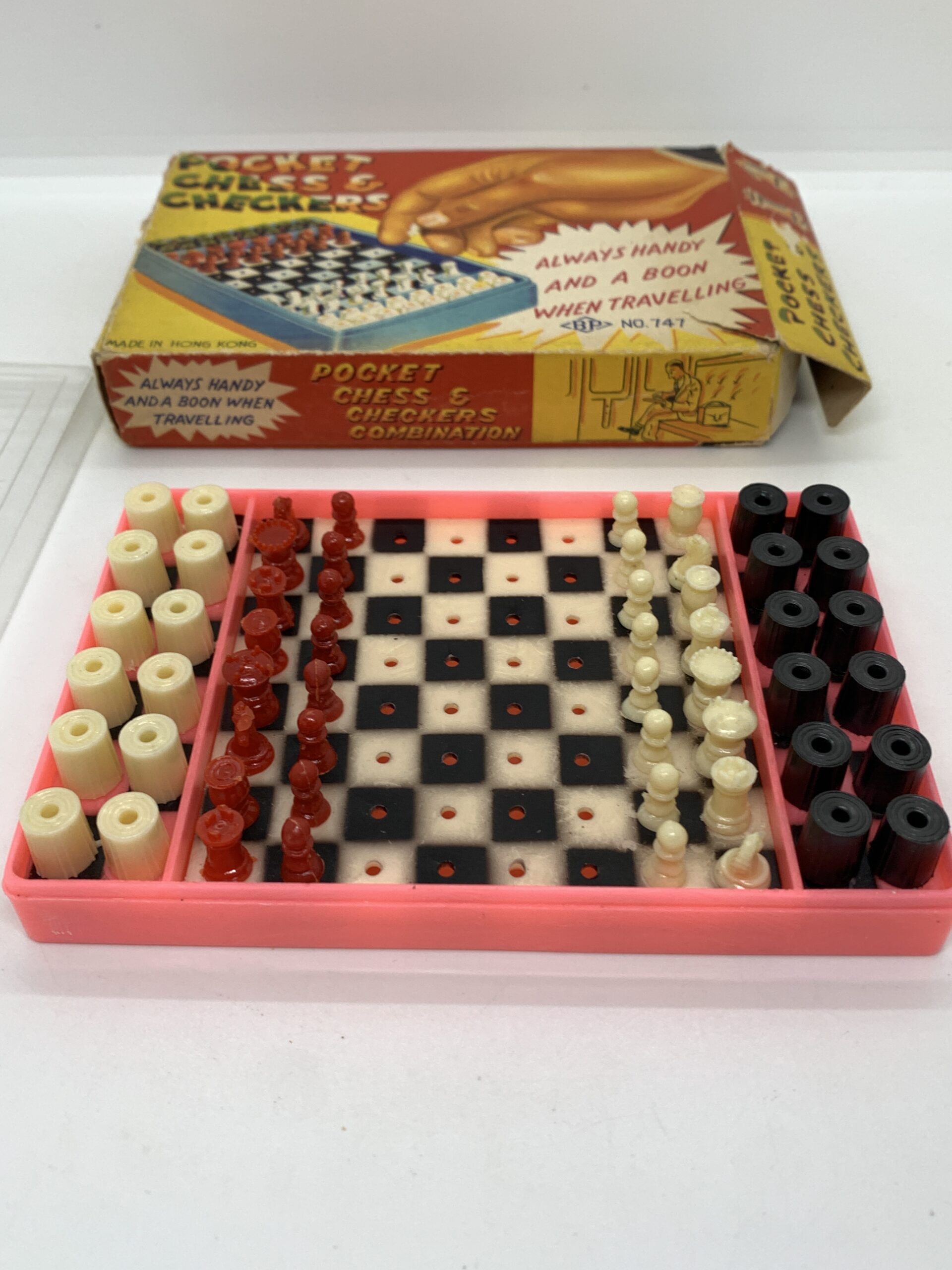 Pocket Chess and Checkers in Box - All Pieces - As described below ...