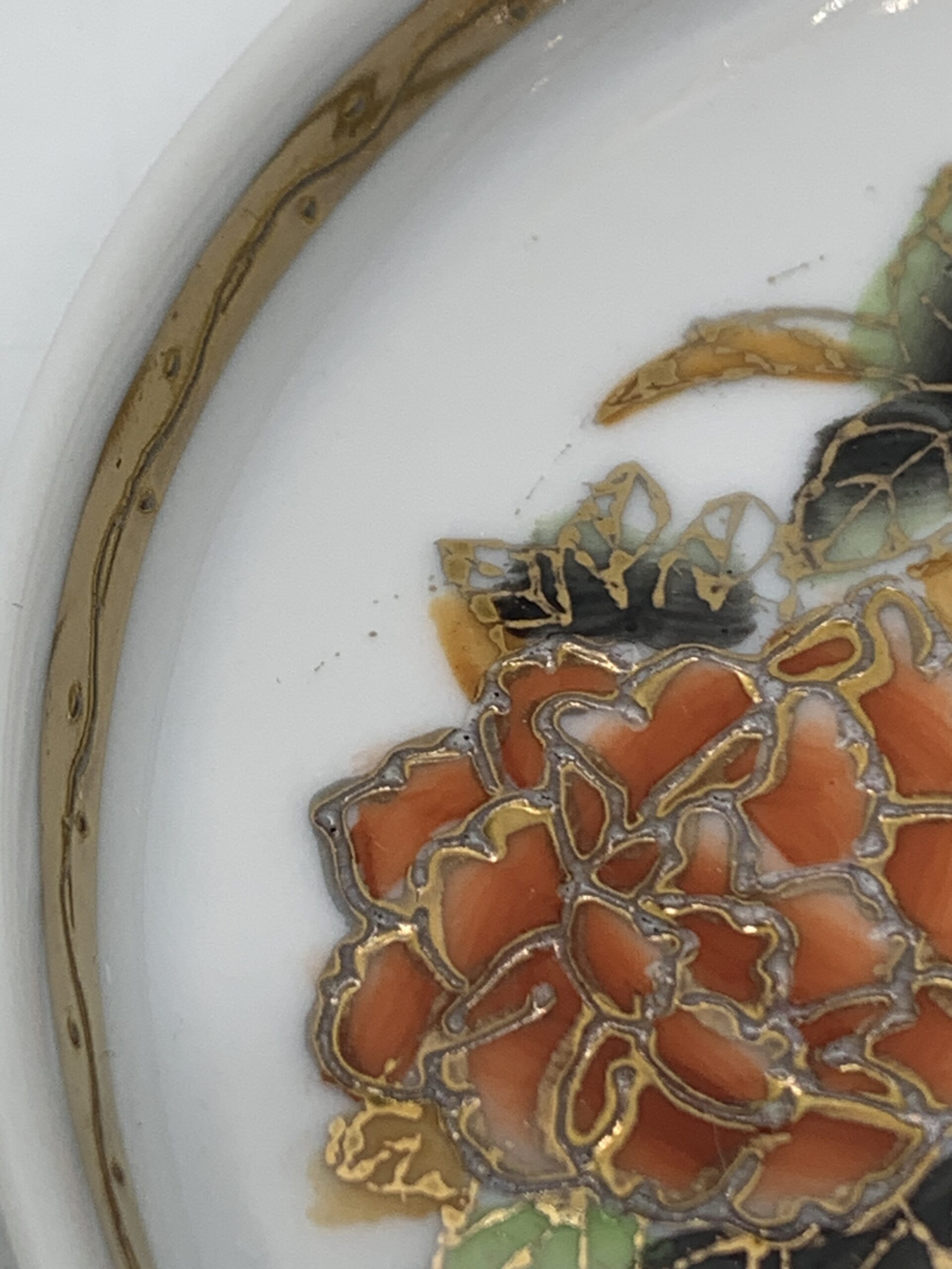 Porcelain Handpainted Plate with Peony Flowers and Gilt Highlights 14cm ...