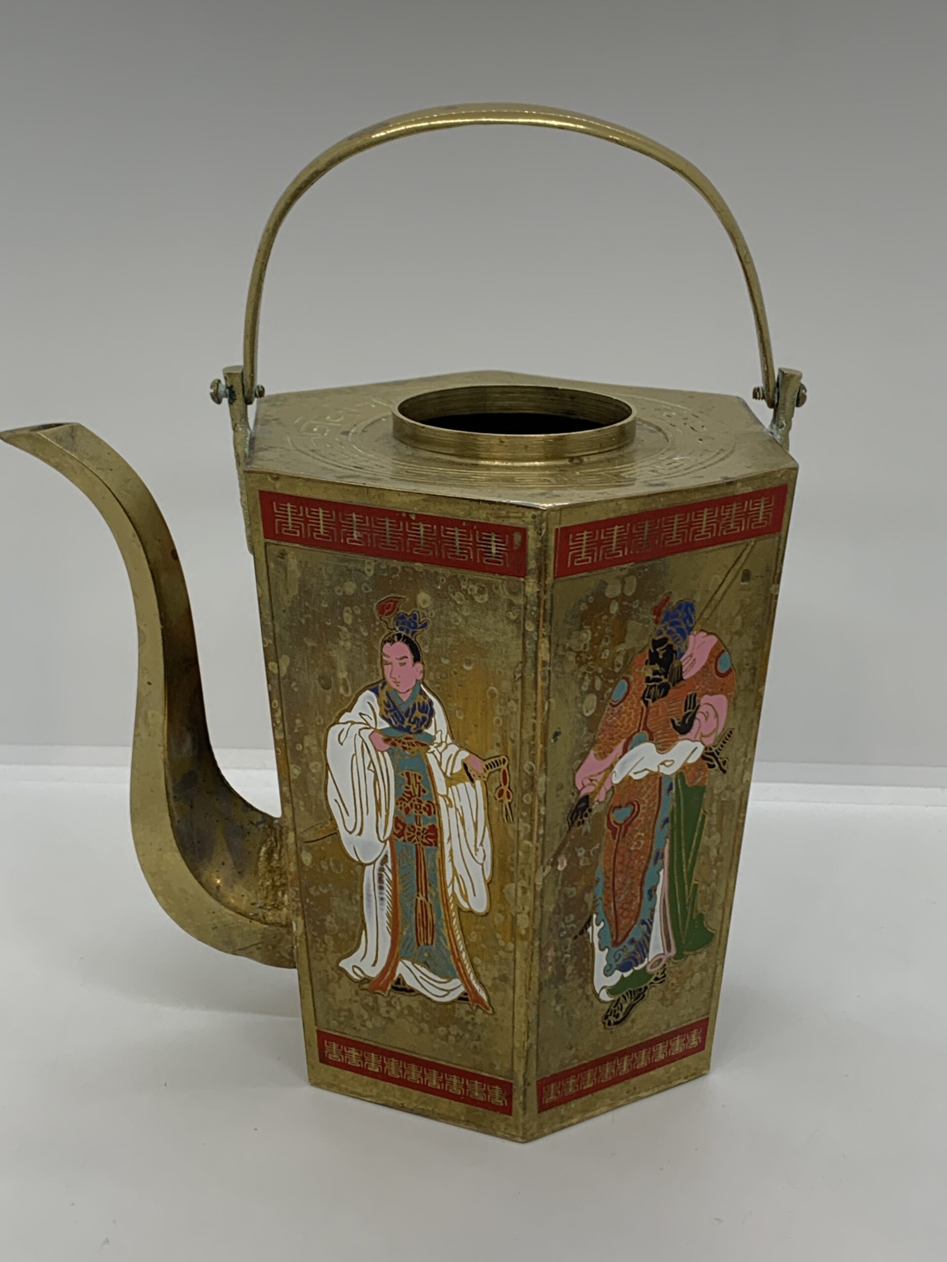 Brass Teapot with Enamelled Characters and Handle 15cm (no lid ...