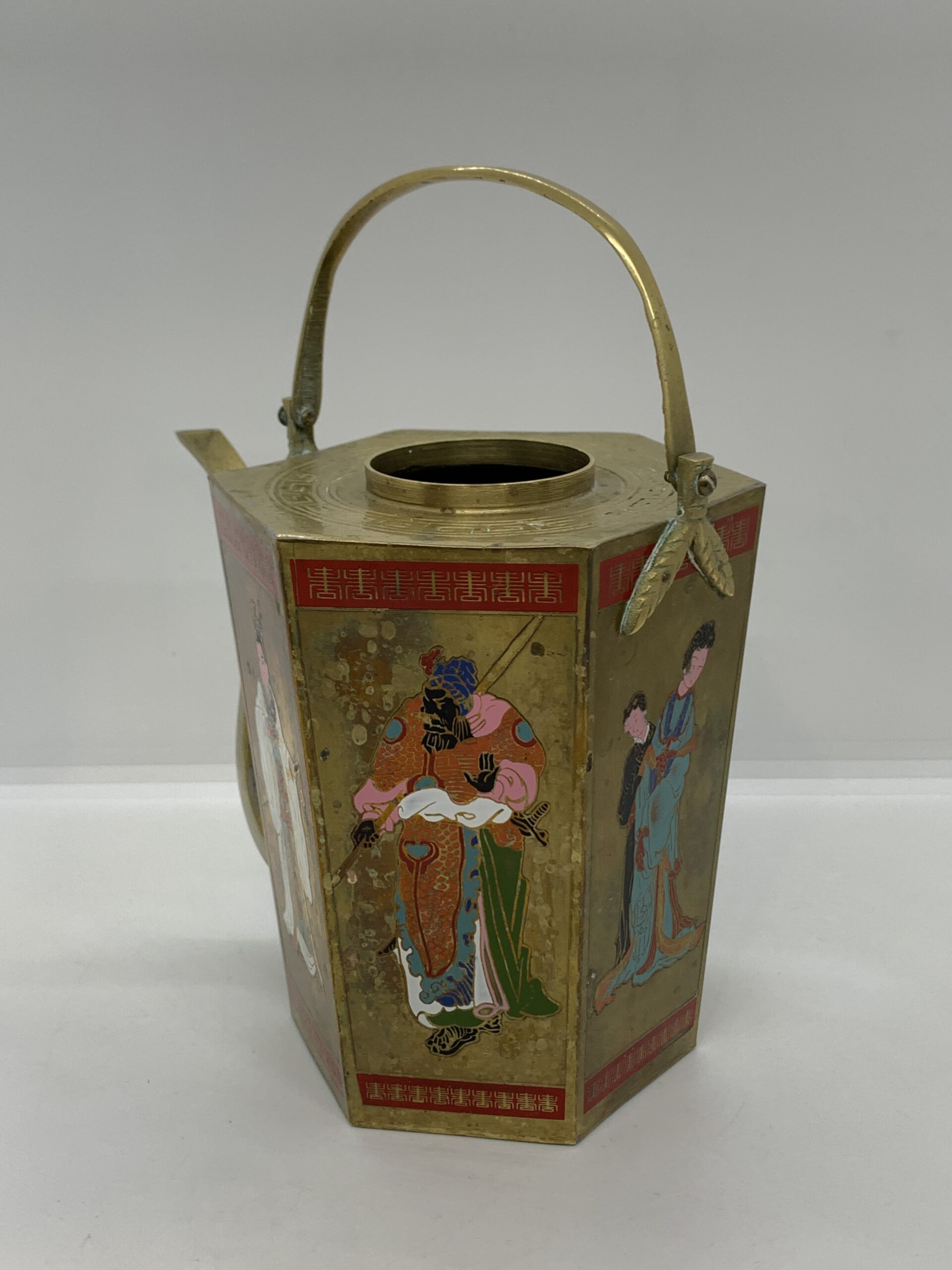 Brass Teapot with Enamelled Characters and Handle 15cm (no lid ...
