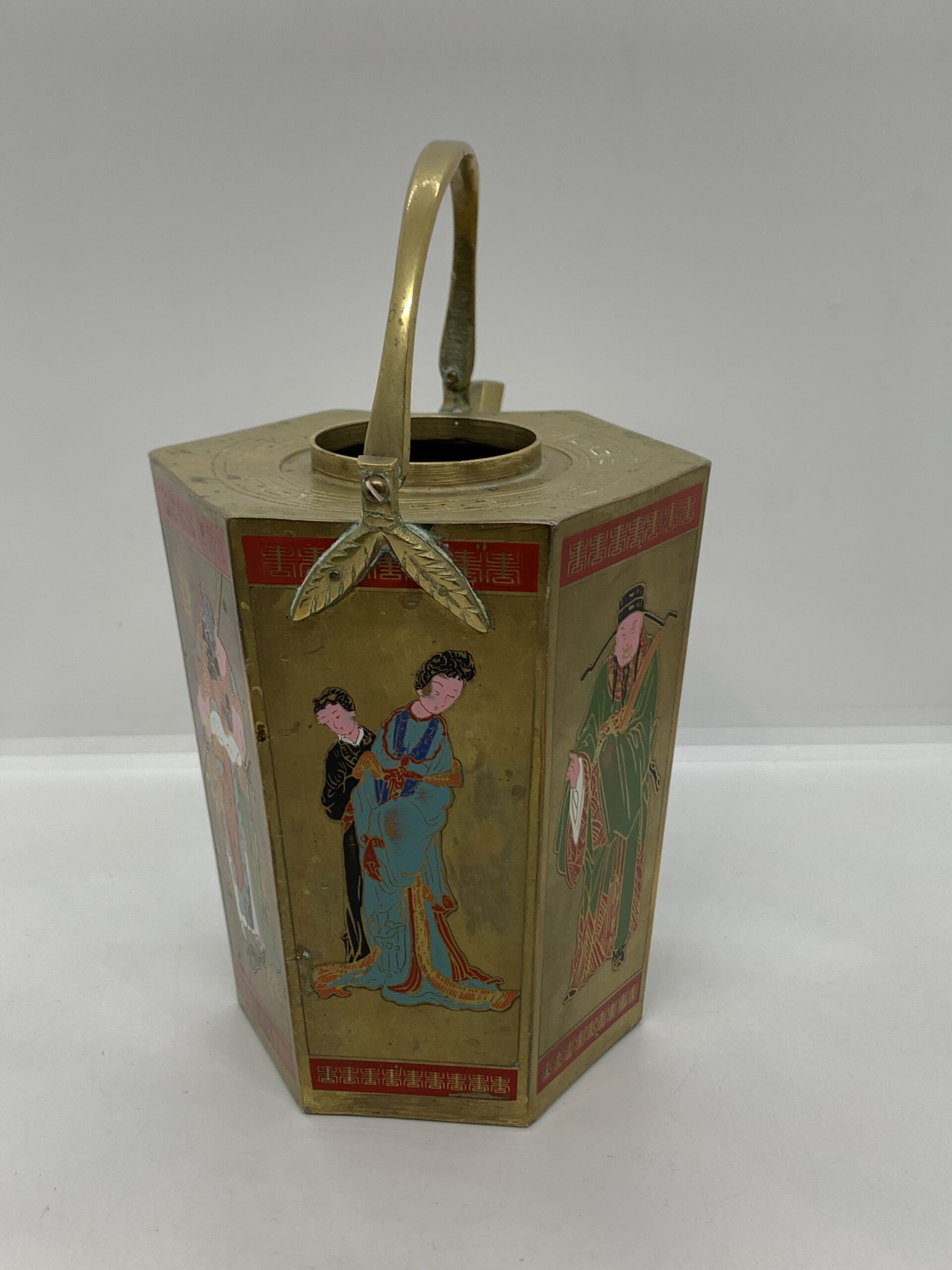 Brass Teapot with Enamelled Characters and Handle 15cm (no lid ...