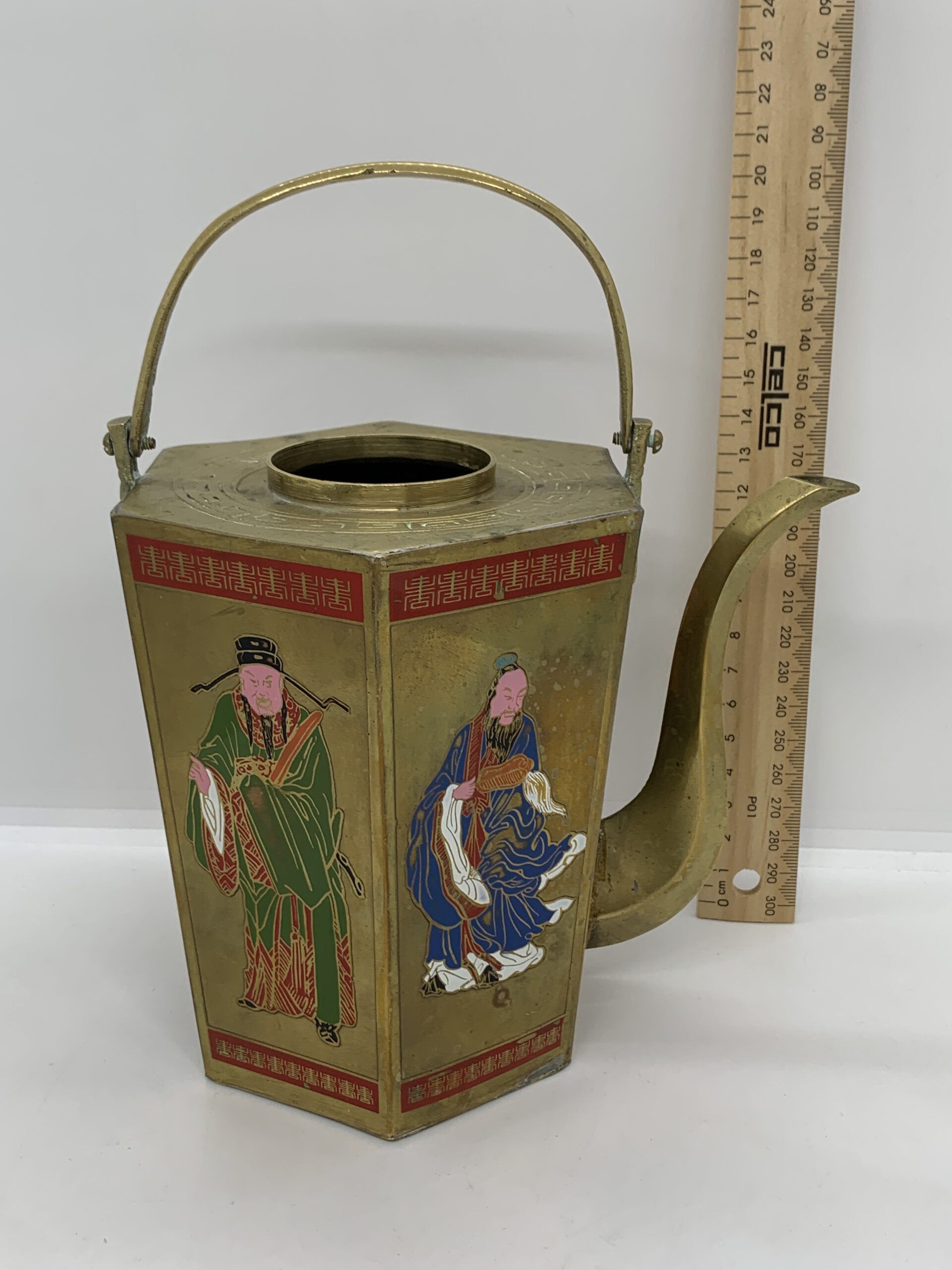 Brass Teapot with Enamelled Characters and Handle 15cm (no lid ...