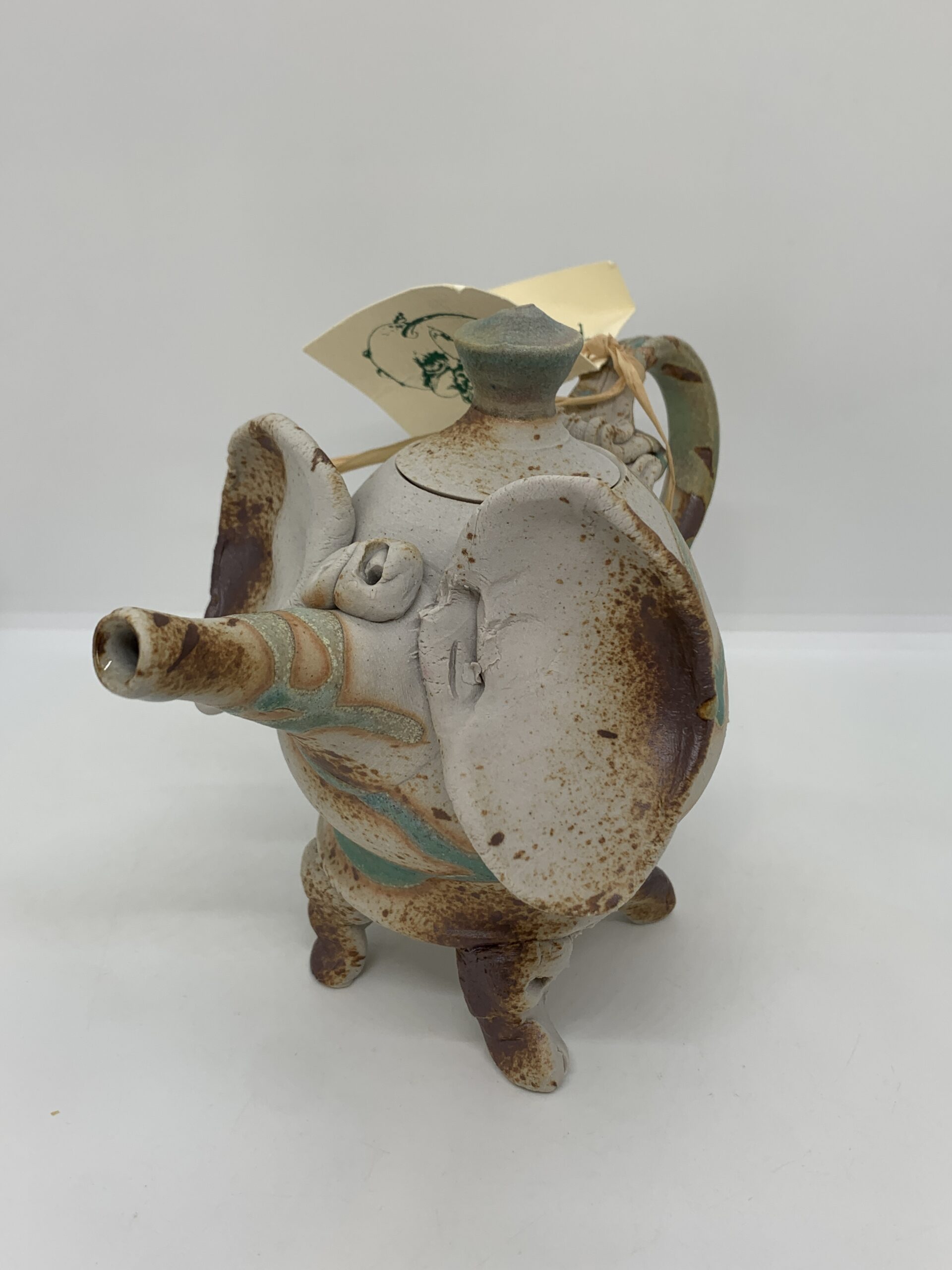 Cream with Blue Stripe Pottery Elephant Footed Teapot 16cm - Vintage ...