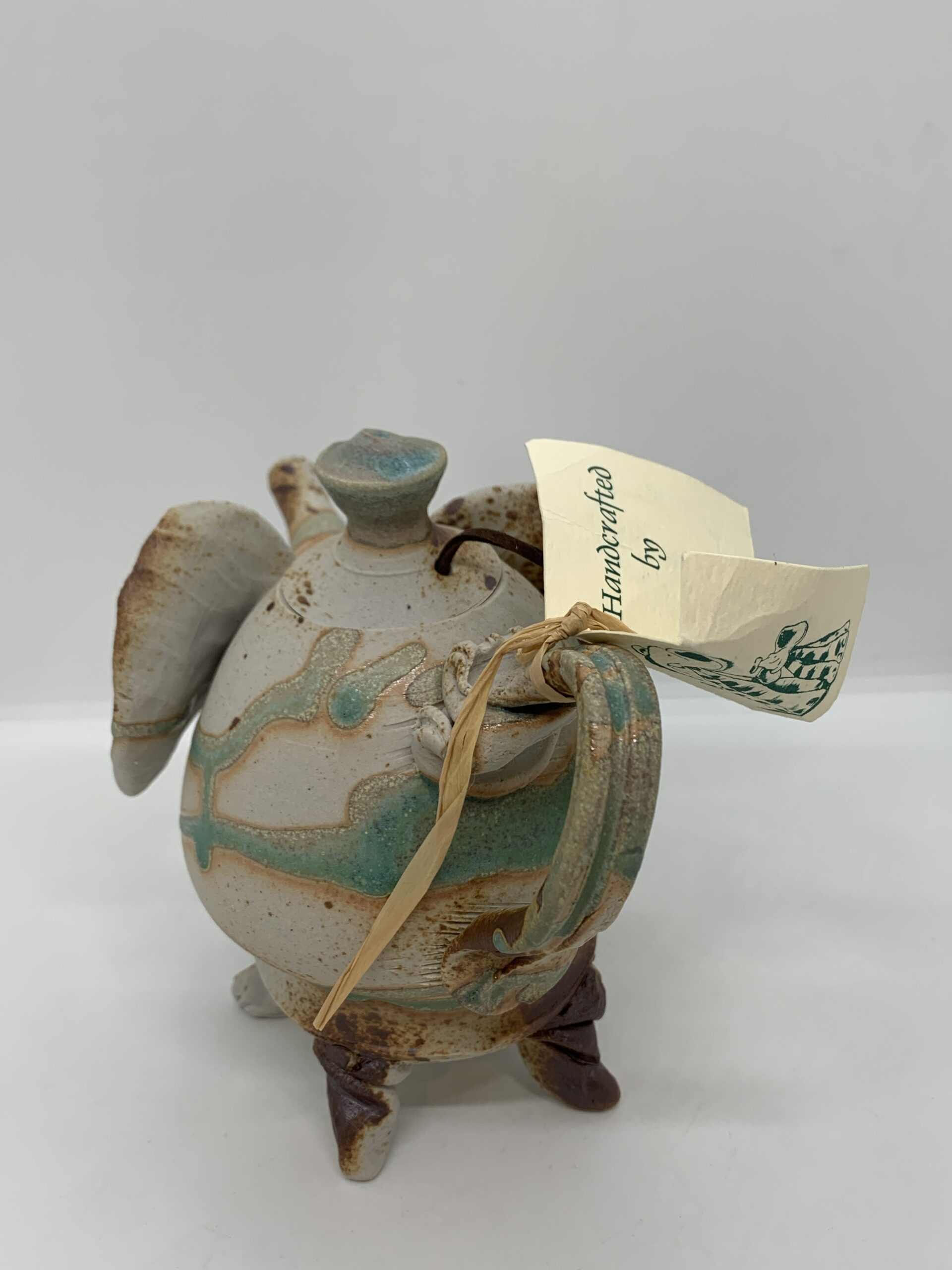 Cream with Blue Stripe Pottery Elephant Footed Teapot 16cm - Vintage ...