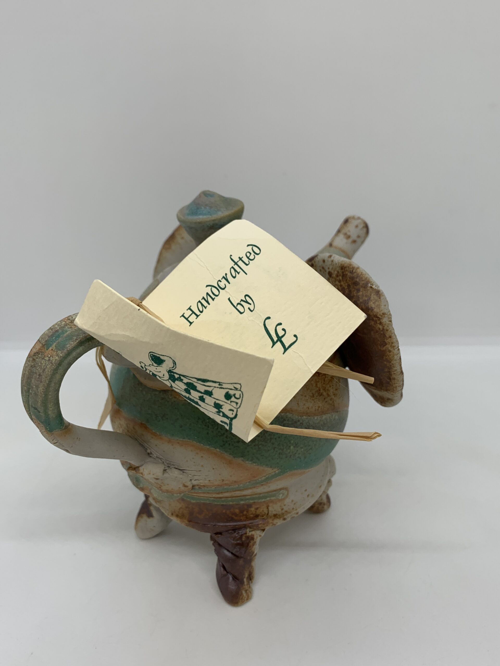 Cream with Blue Stripe Pottery Elephant Footed Teapot 16cm - Vintage ...