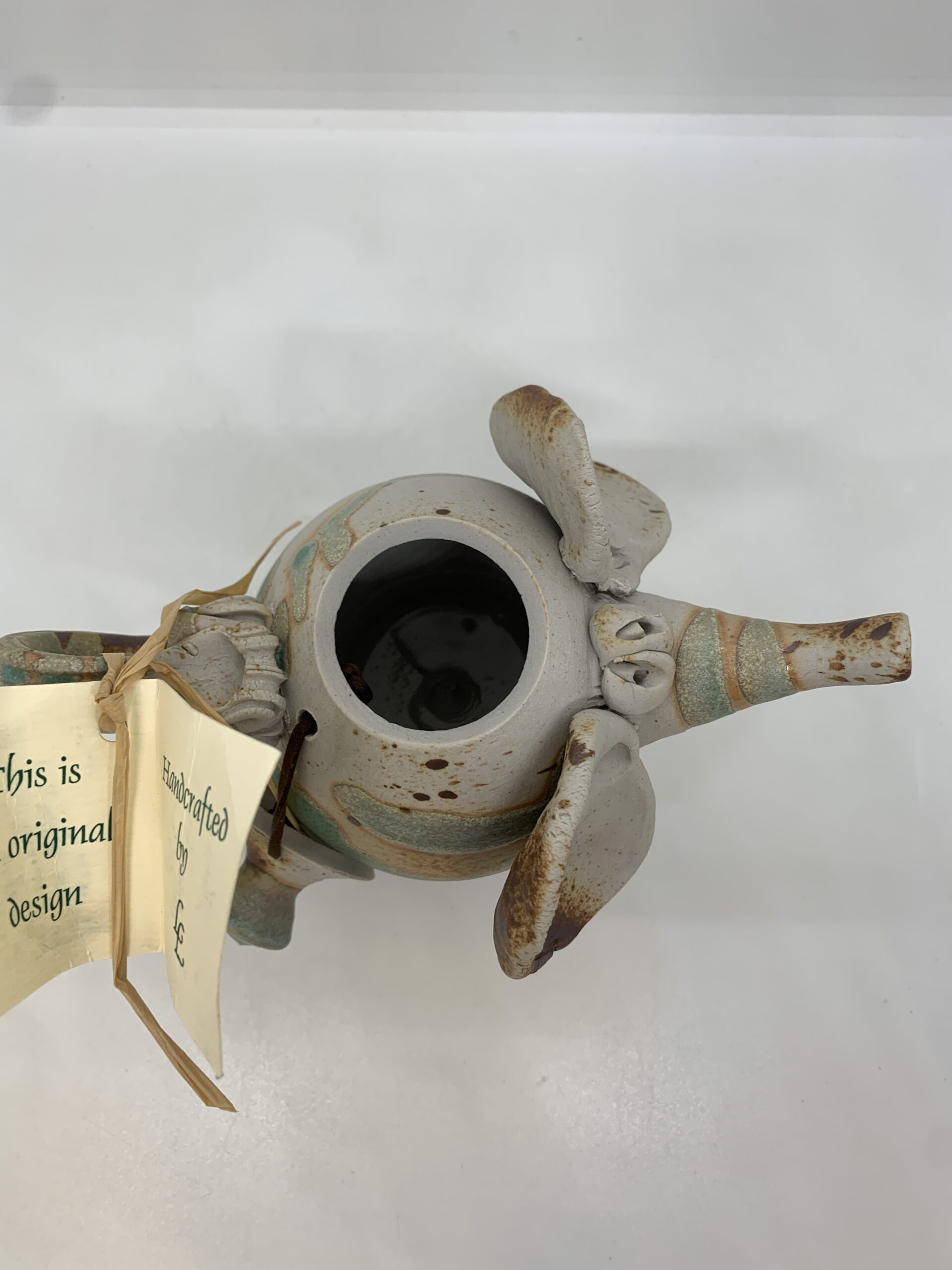 Cream with Blue Stripe Pottery Elephant Footed Teapot 16cm - Vintage ...