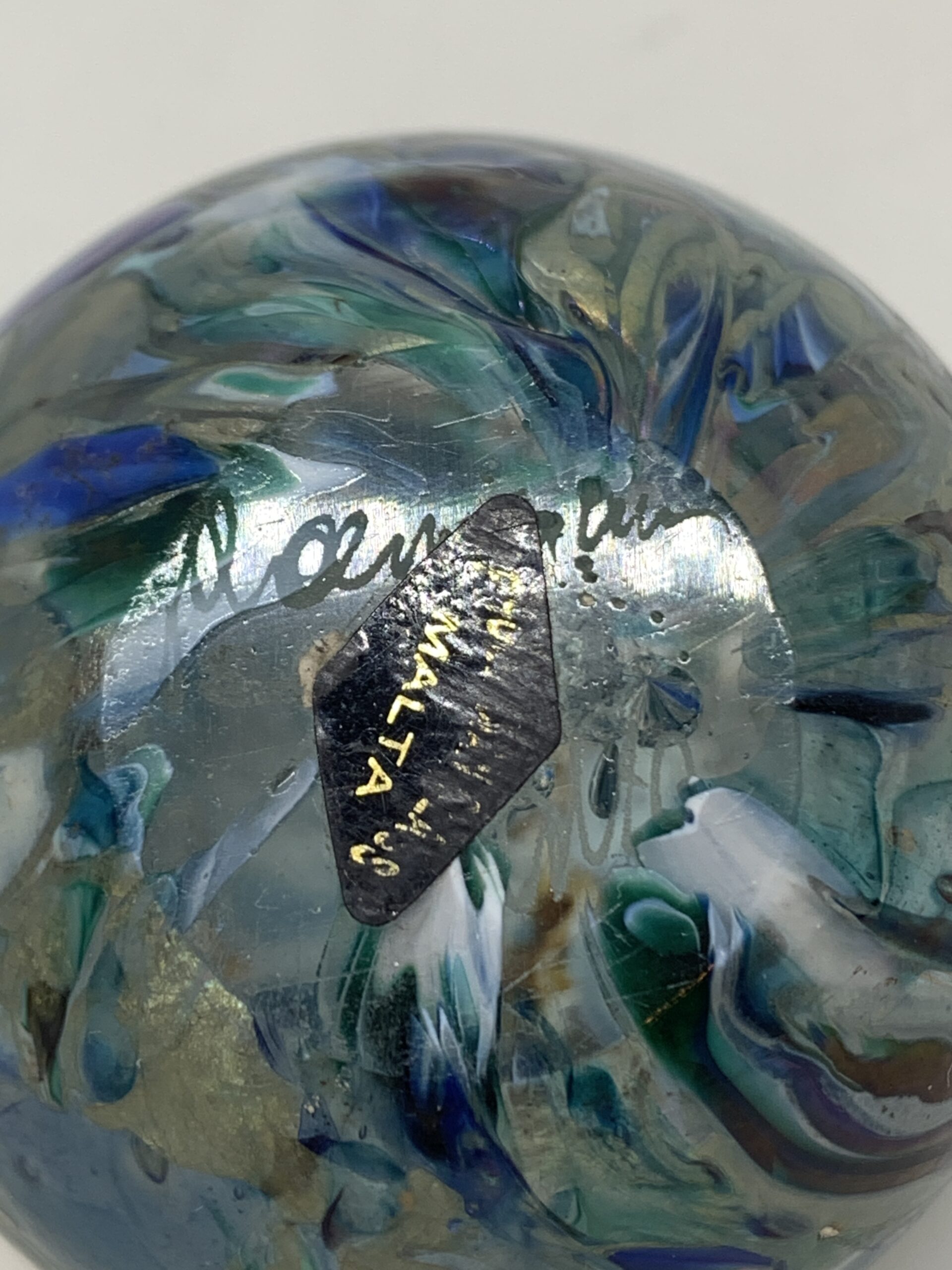 Malta Round Paperweoght Phoenician Glass AF 5.5cm - Vintage Keepsakes