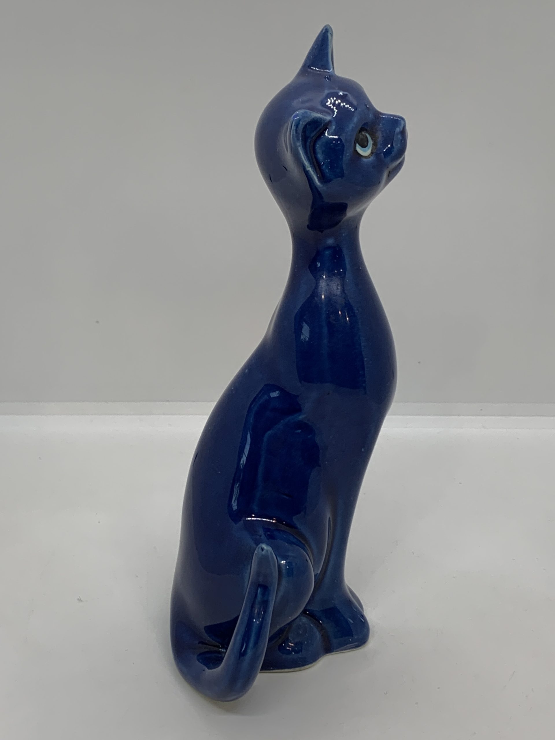 Blue Ceramic Cat 20cm - Vintage Keepsakes