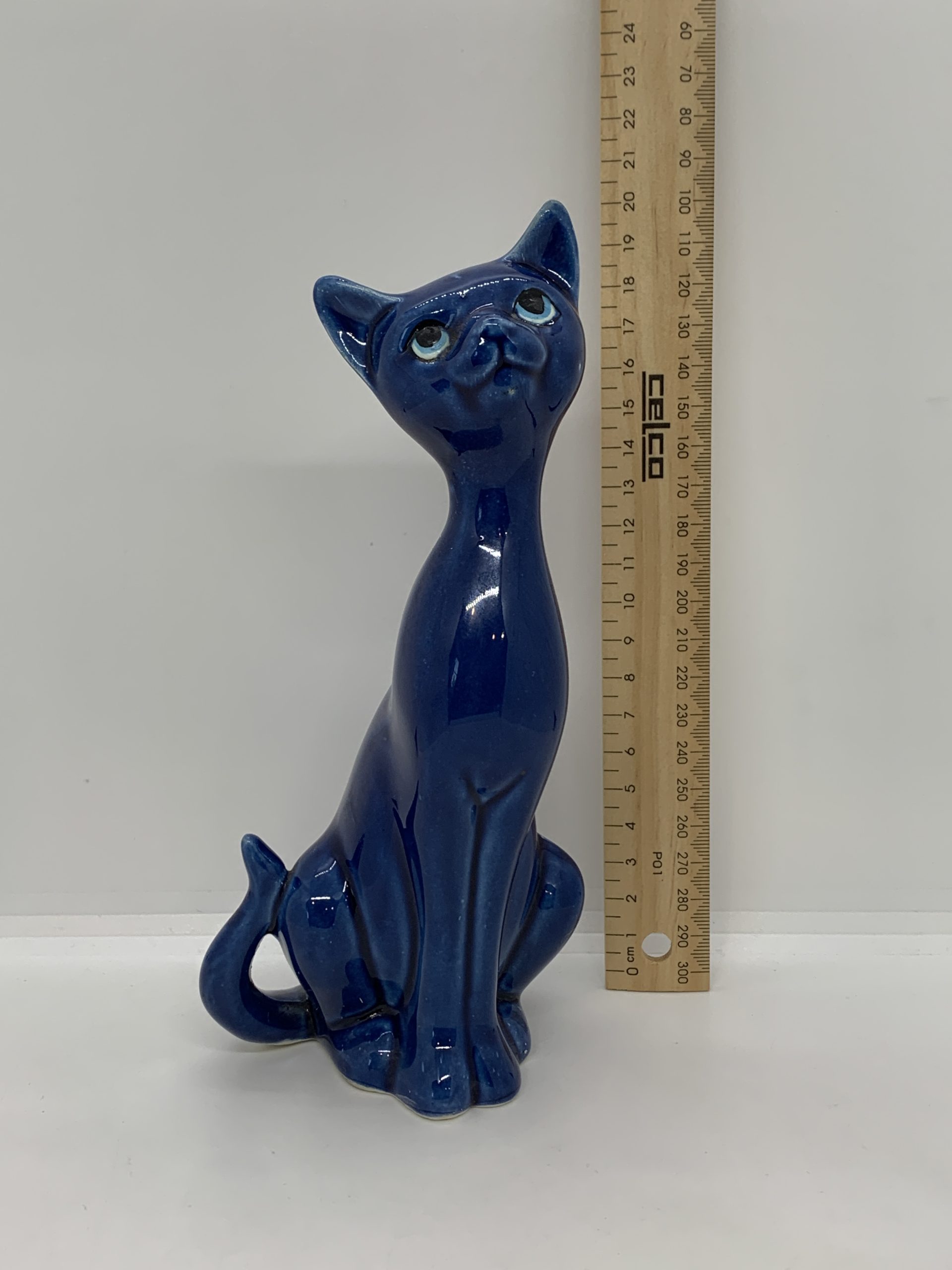 Blue Ceramic Cat 20cm - Vintage Keepsakes