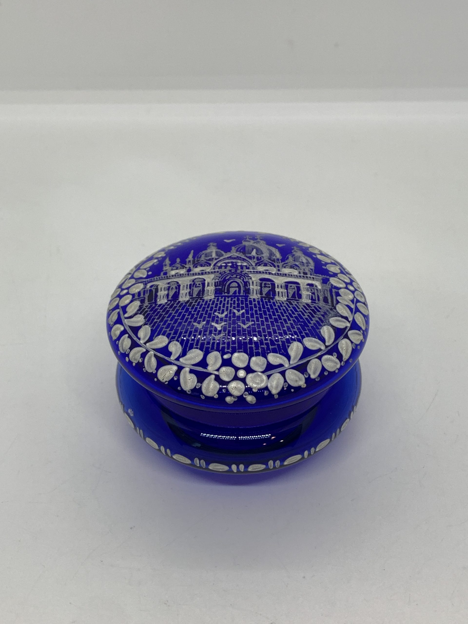 Cobalt Blue Glass Covered Dish with Hand Painted Piazza San Marco 8cm ...