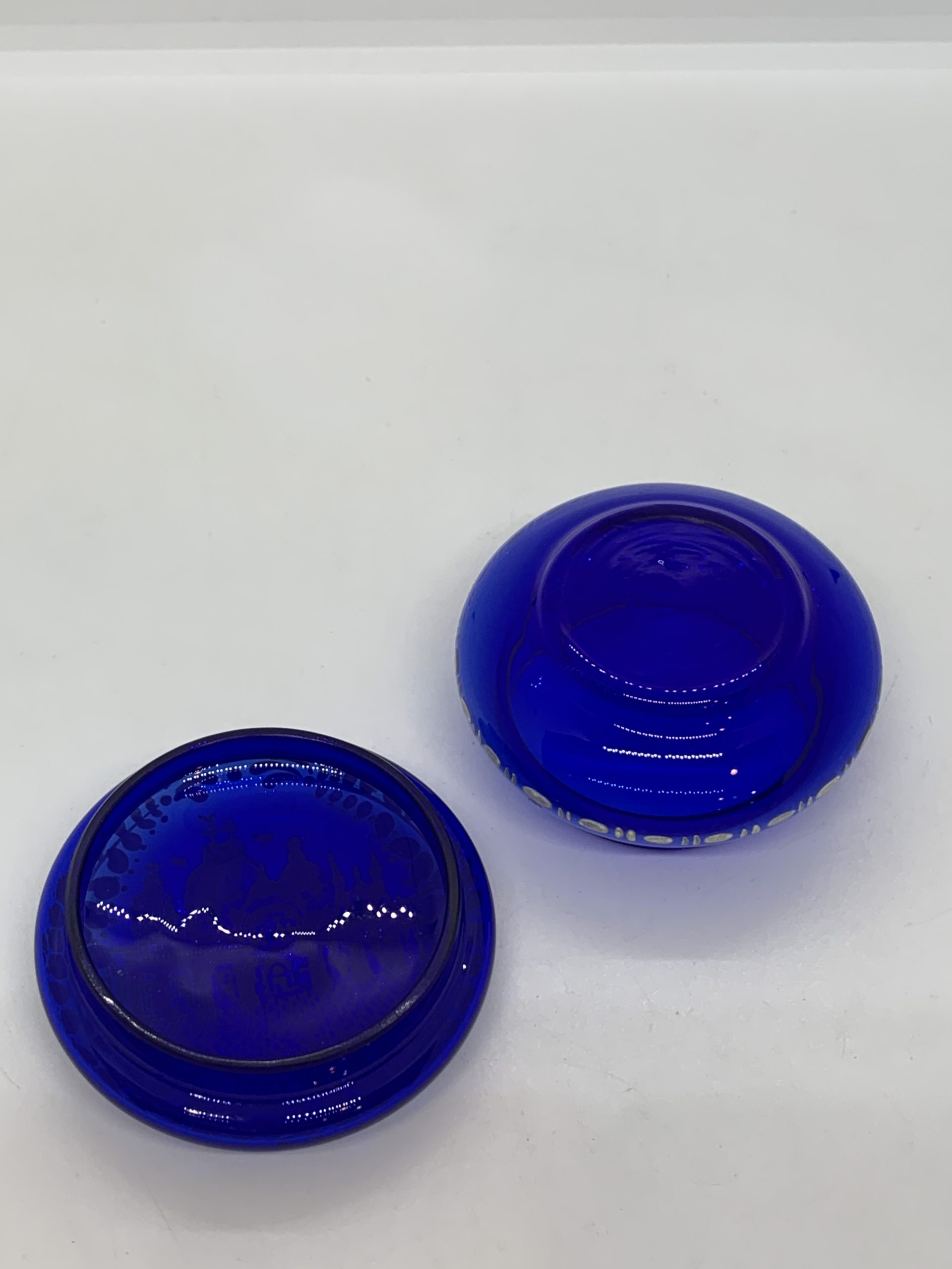 Cobalt Blue Glass Covered Dish with Hand Painted Piazza San Marco 8cm ...