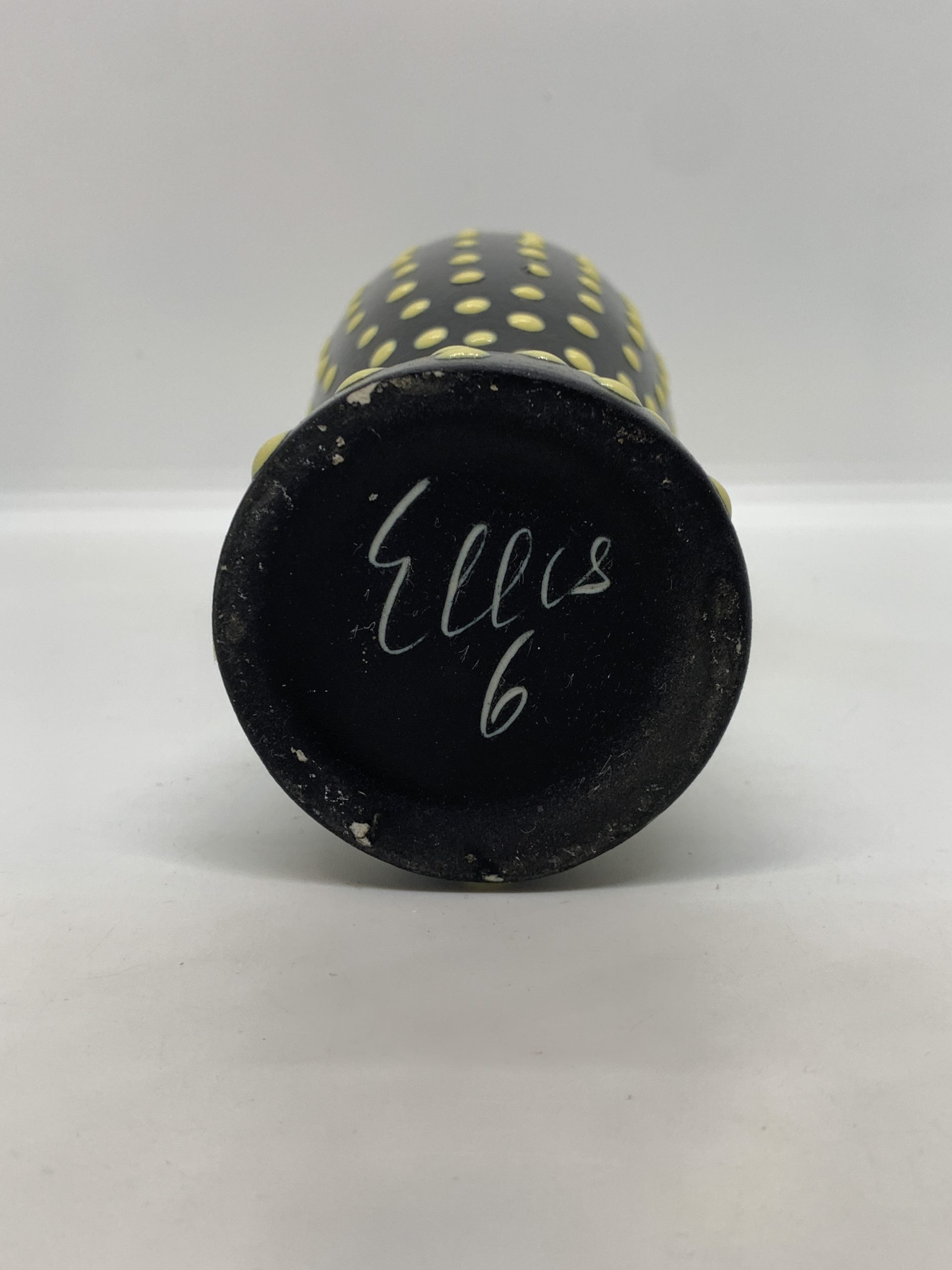 Unusual Ellis 6 Pottery Yellow Spotted Vase 21cm - Vintage Keepsakes