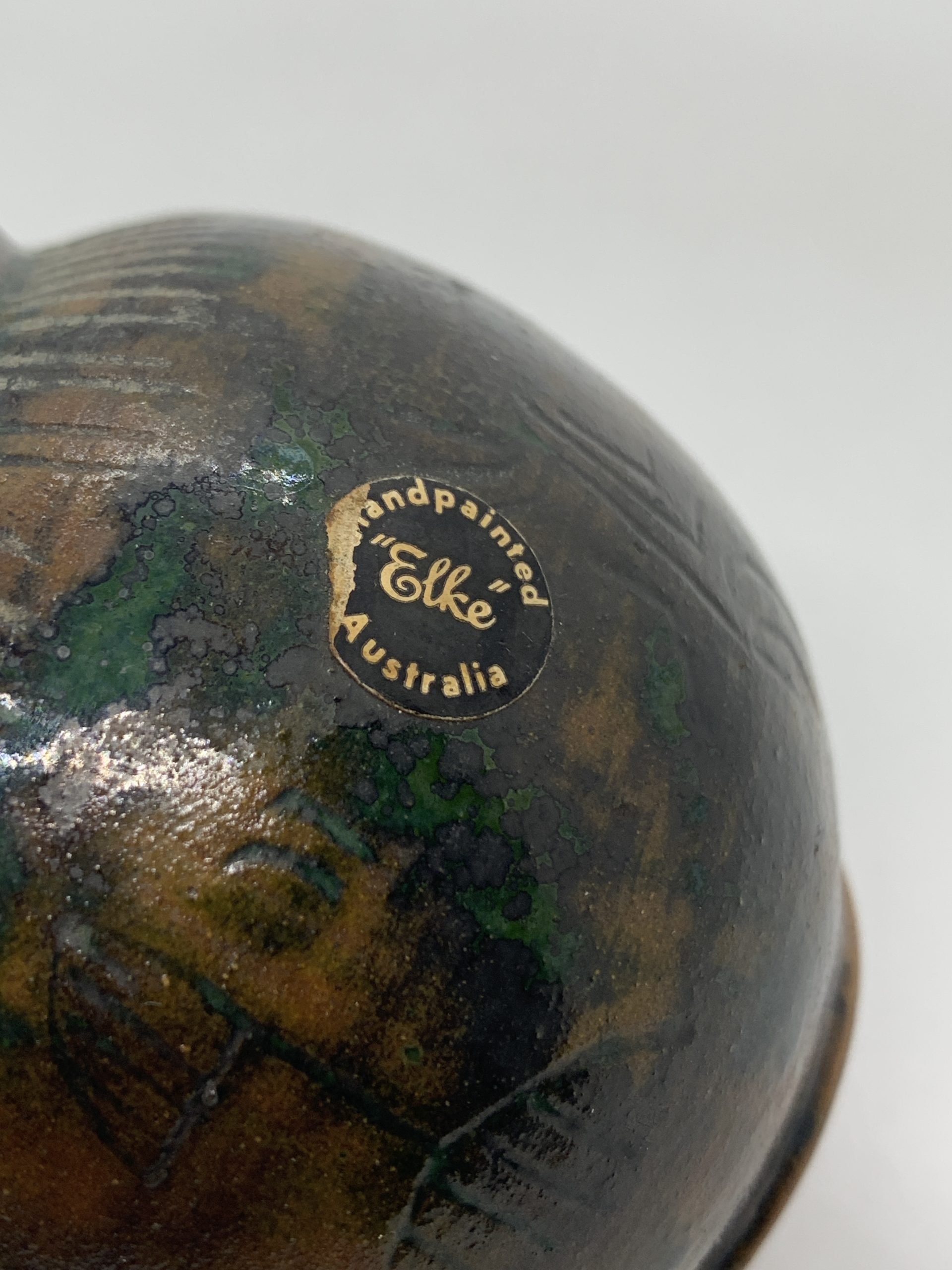 Elke Pottery Ball Vase (stickered) 9cm - Vintage Keepsakes