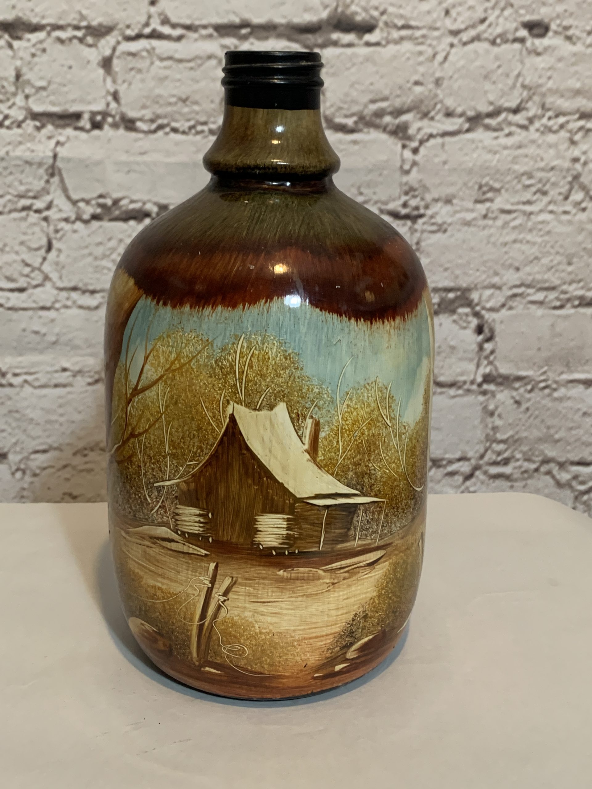 Glass Flagon Handpainted Scene by Rod Cameron 31cm high - Vintage Keepsakes
