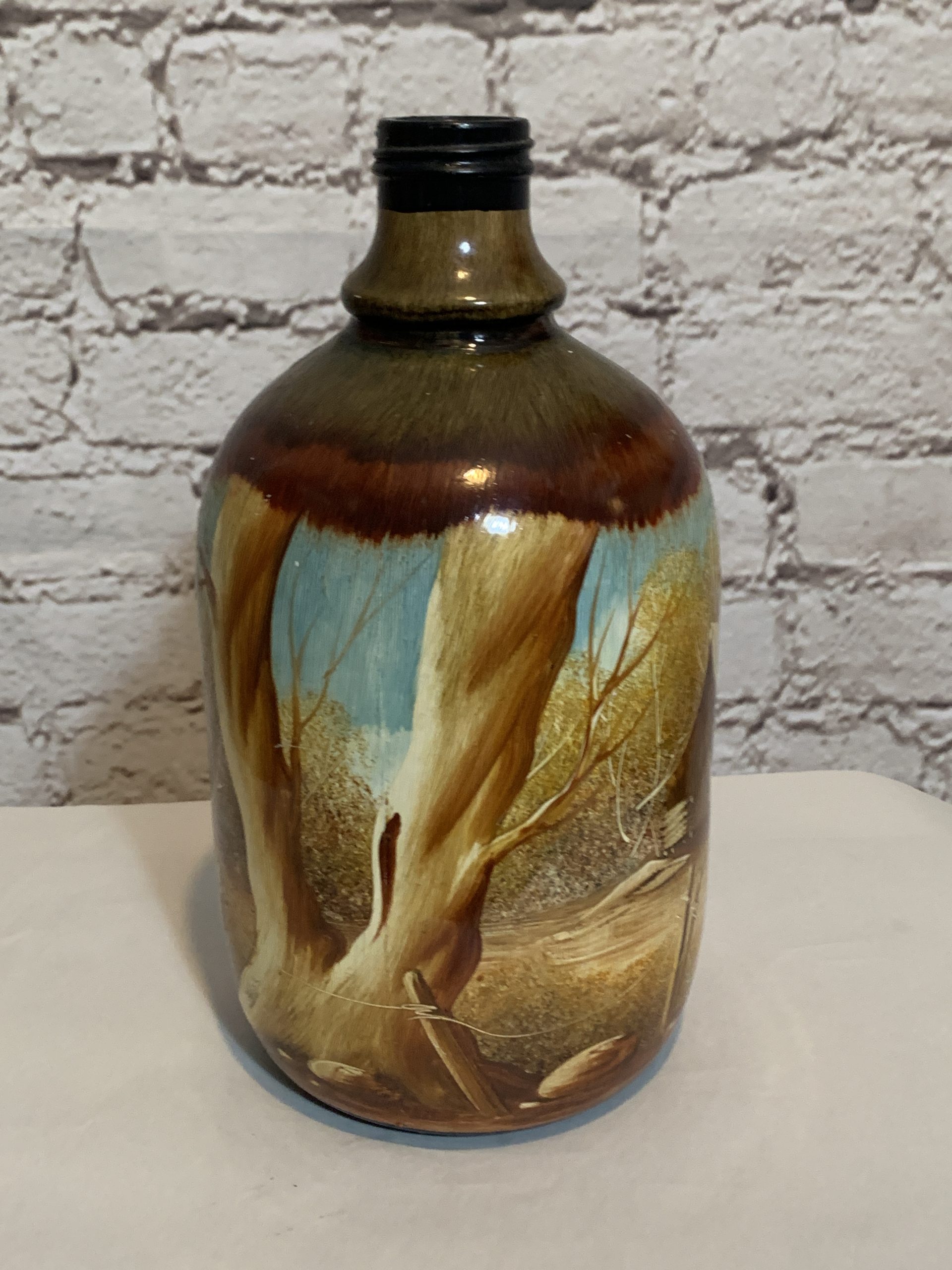 Glass Flagon Handpainted Scene by Rod Cameron 31cm high - Vintage Keepsakes