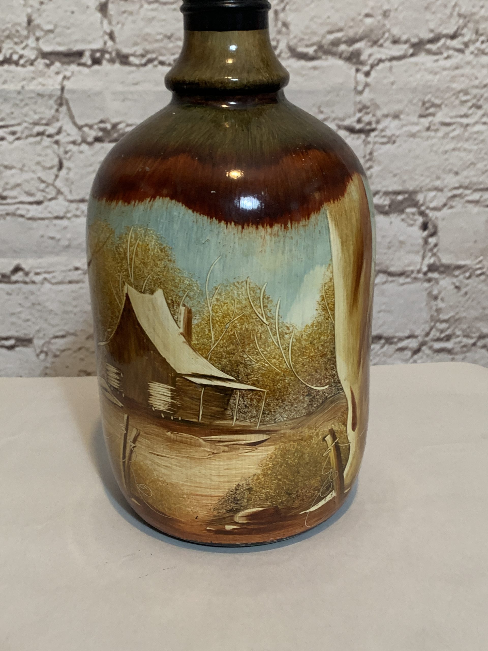 Glass Flagon Handpainted Scene by Rod Cameron 31cm high - Vintage Keepsakes