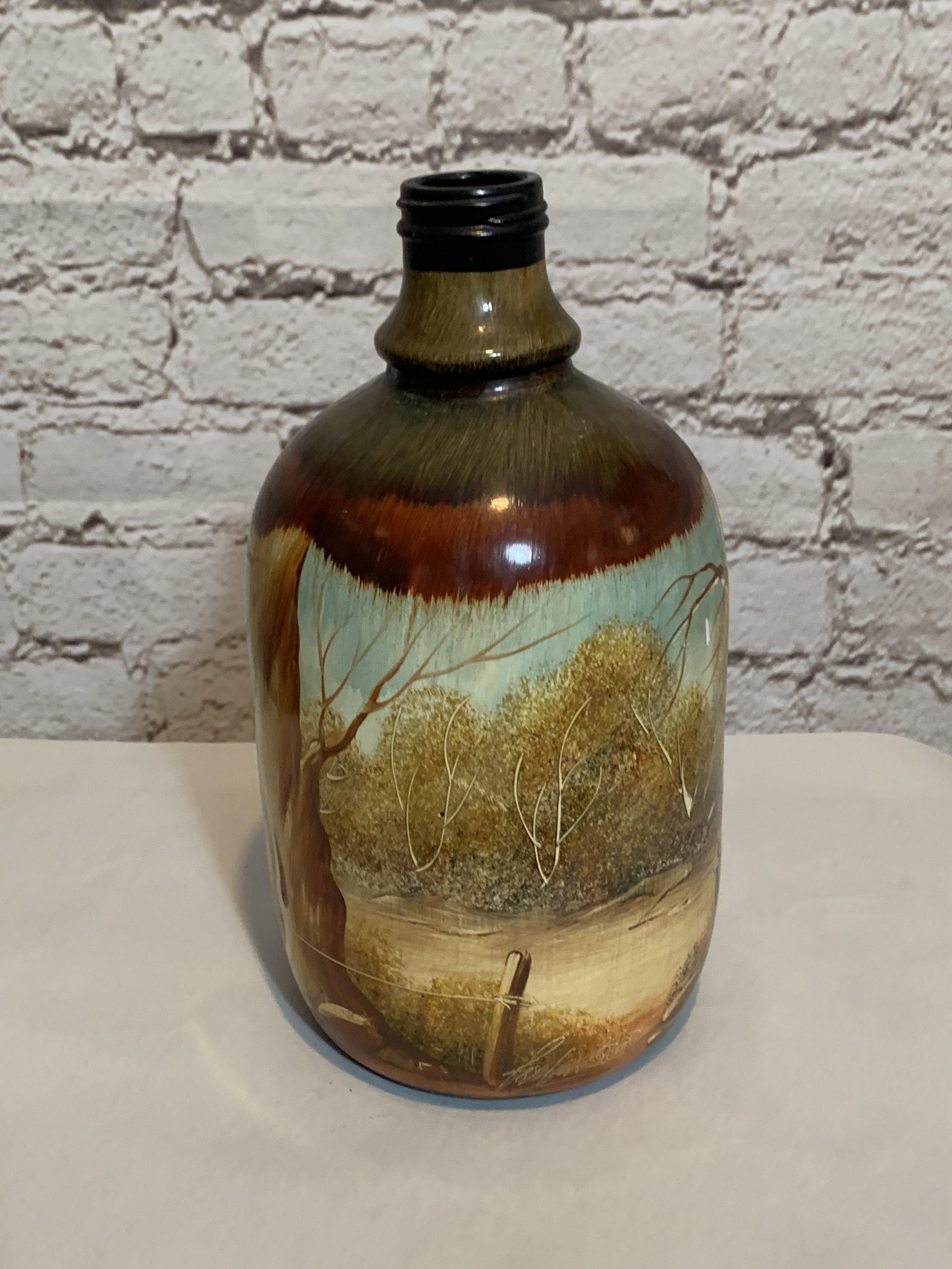 Glass Flagon Handpainted Scene by Rod Cameron 31cm high - Vintage Keepsakes