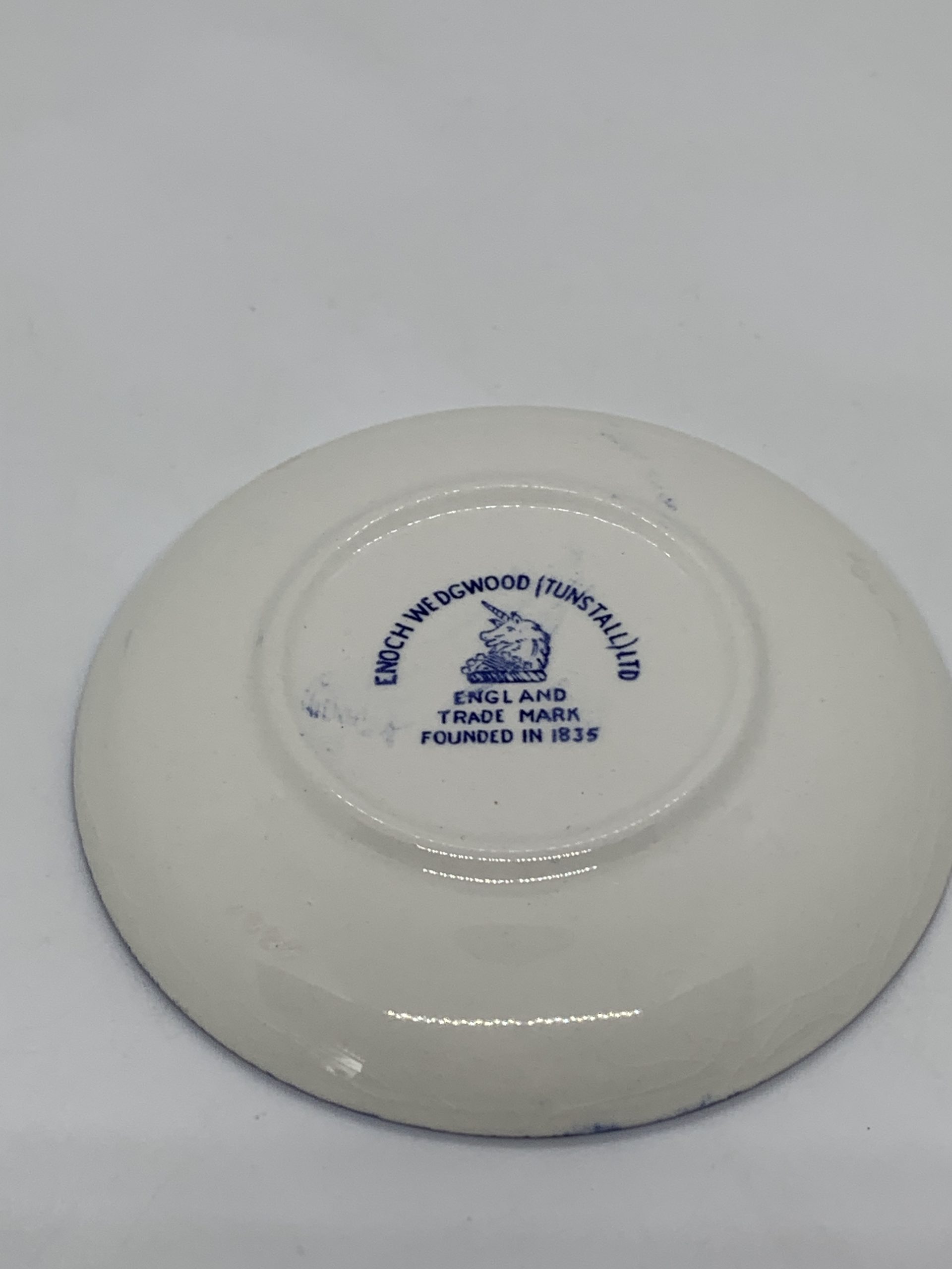 Enoch Wedgwood Blue and White Huntsman Plate 10cm - Vintage Keepsakes
