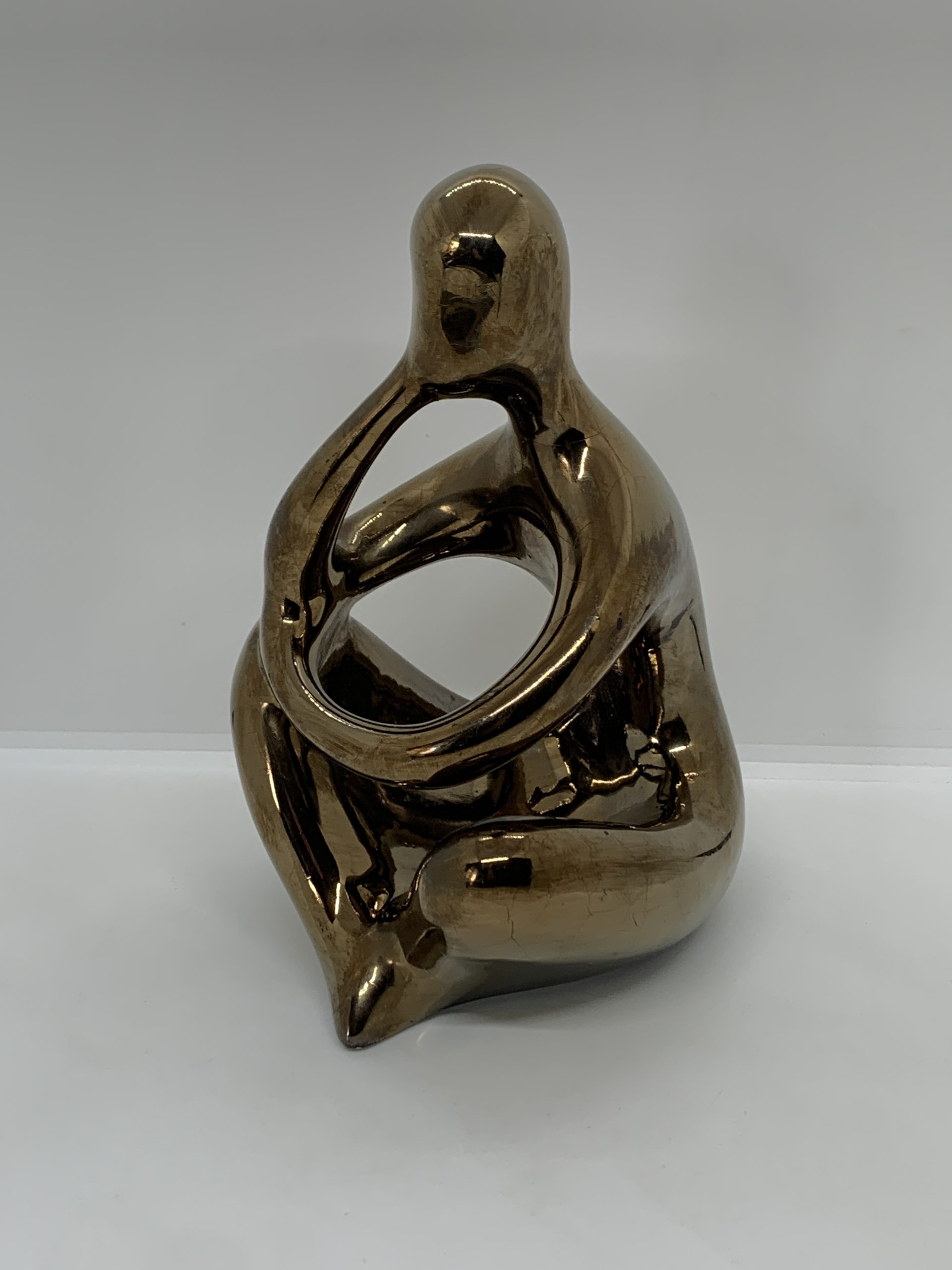 Ellis Pottery Sittting Thinker Figure Bronze Glaze 22cm - Vintage Keepsakes