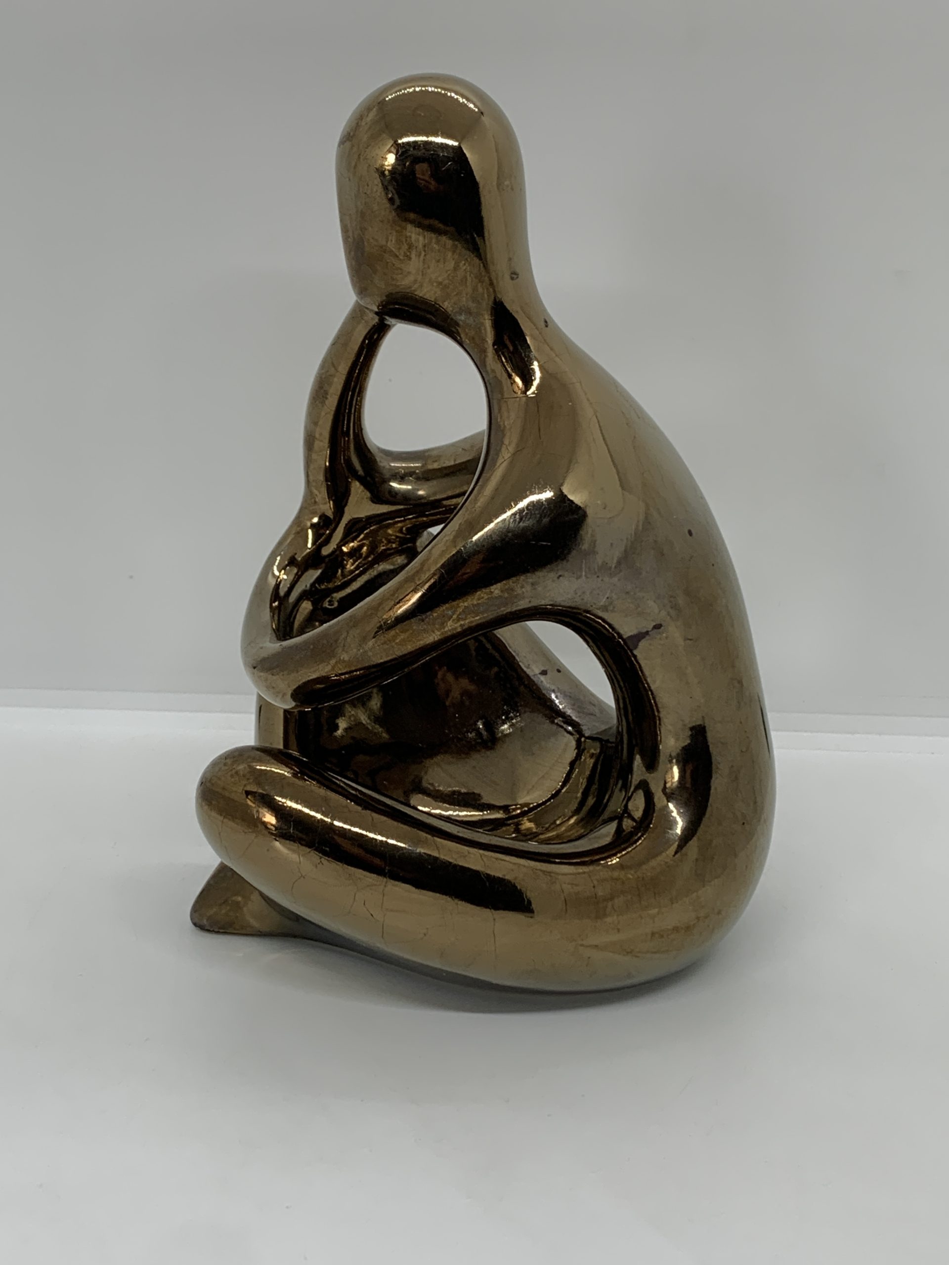 Ellis Pottery Sittting Thinker Figure Bronze Glaze 22cm - Vintage Keepsakes