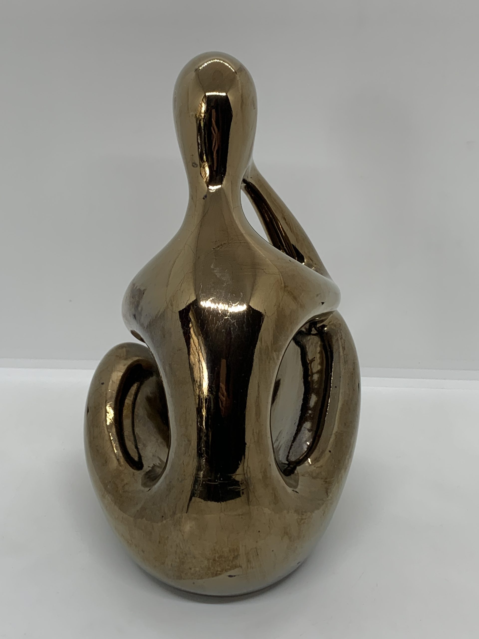 Ellis Pottery Sittting Thinker Figure Bronze Glaze 22cm - Vintage Keepsakes