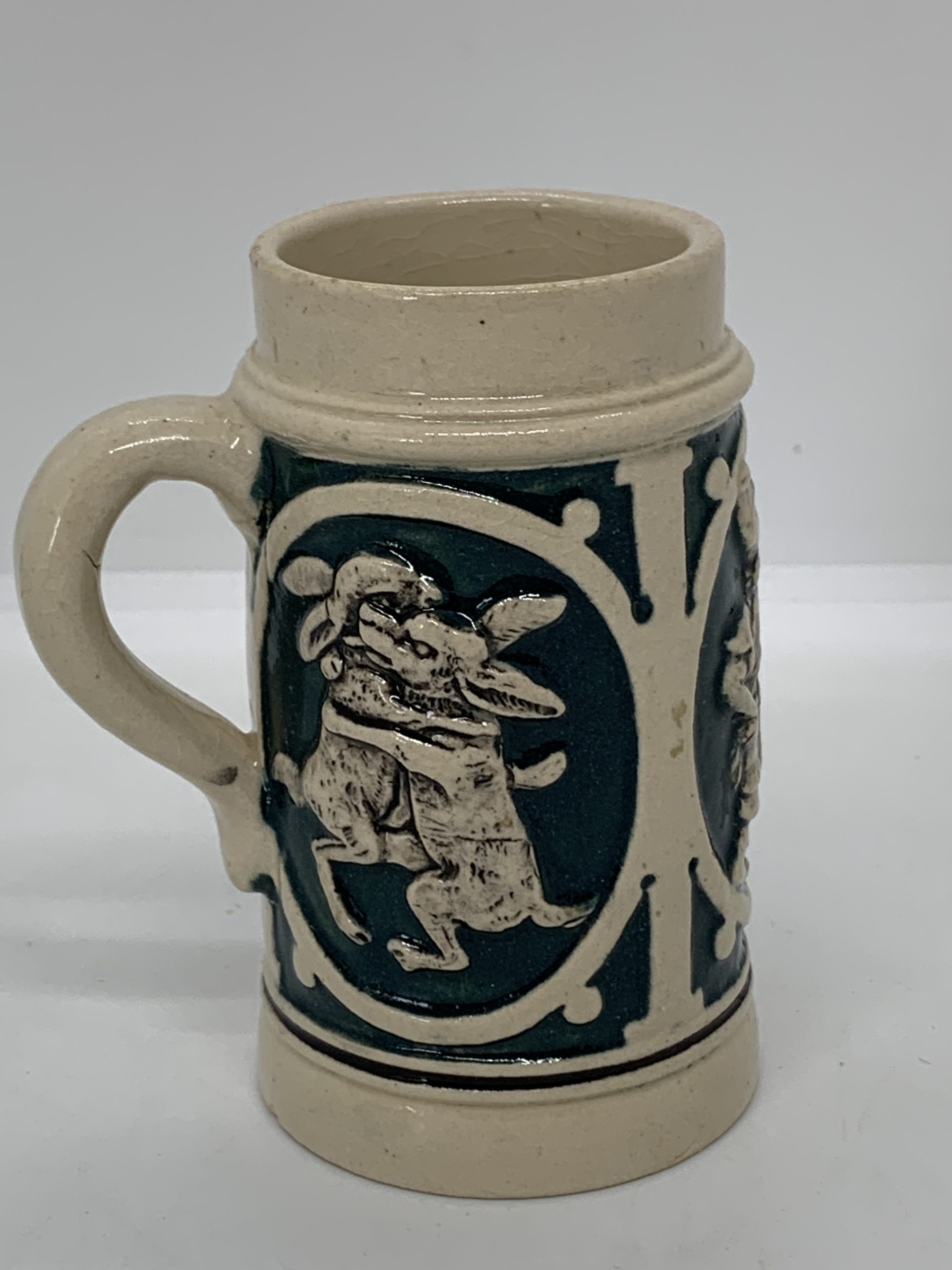Small Stein with Panel Scenes (white with blue glazes) 9.5cm - Vintage ...
