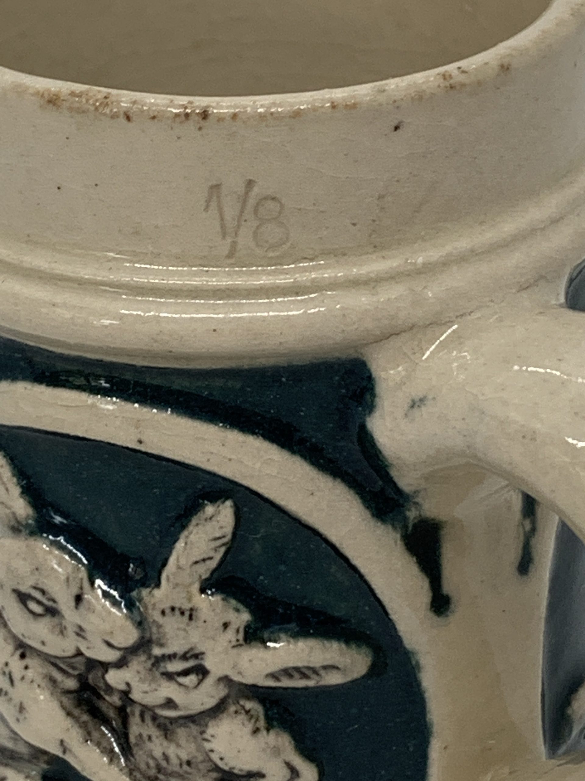 Small Stein with Panel Scenes (white with blue glazes) 9.5cm - Vintage ...