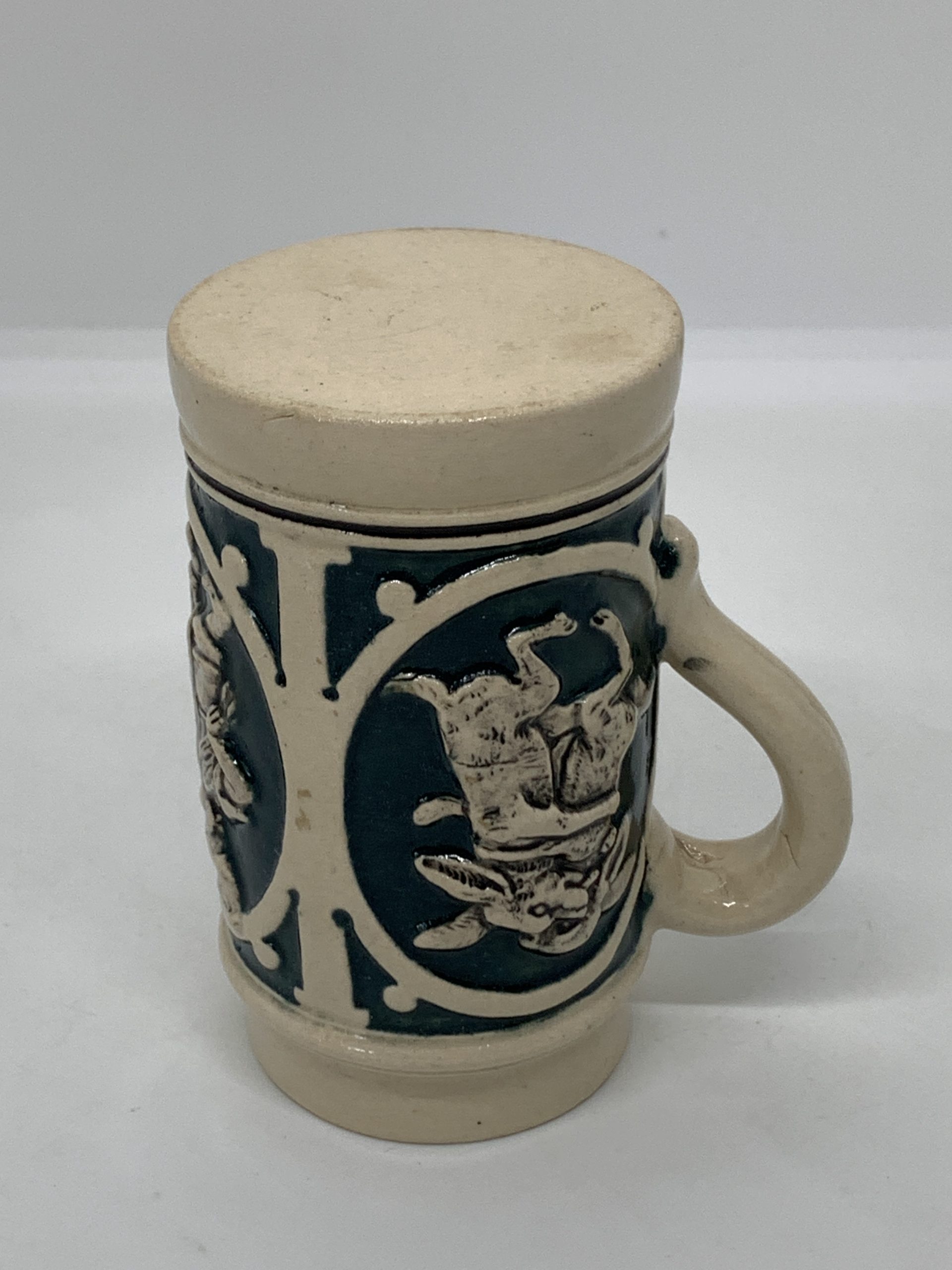 Small Stein with Panel Scenes (white with blue glazes) 9.5cm - Vintage ...