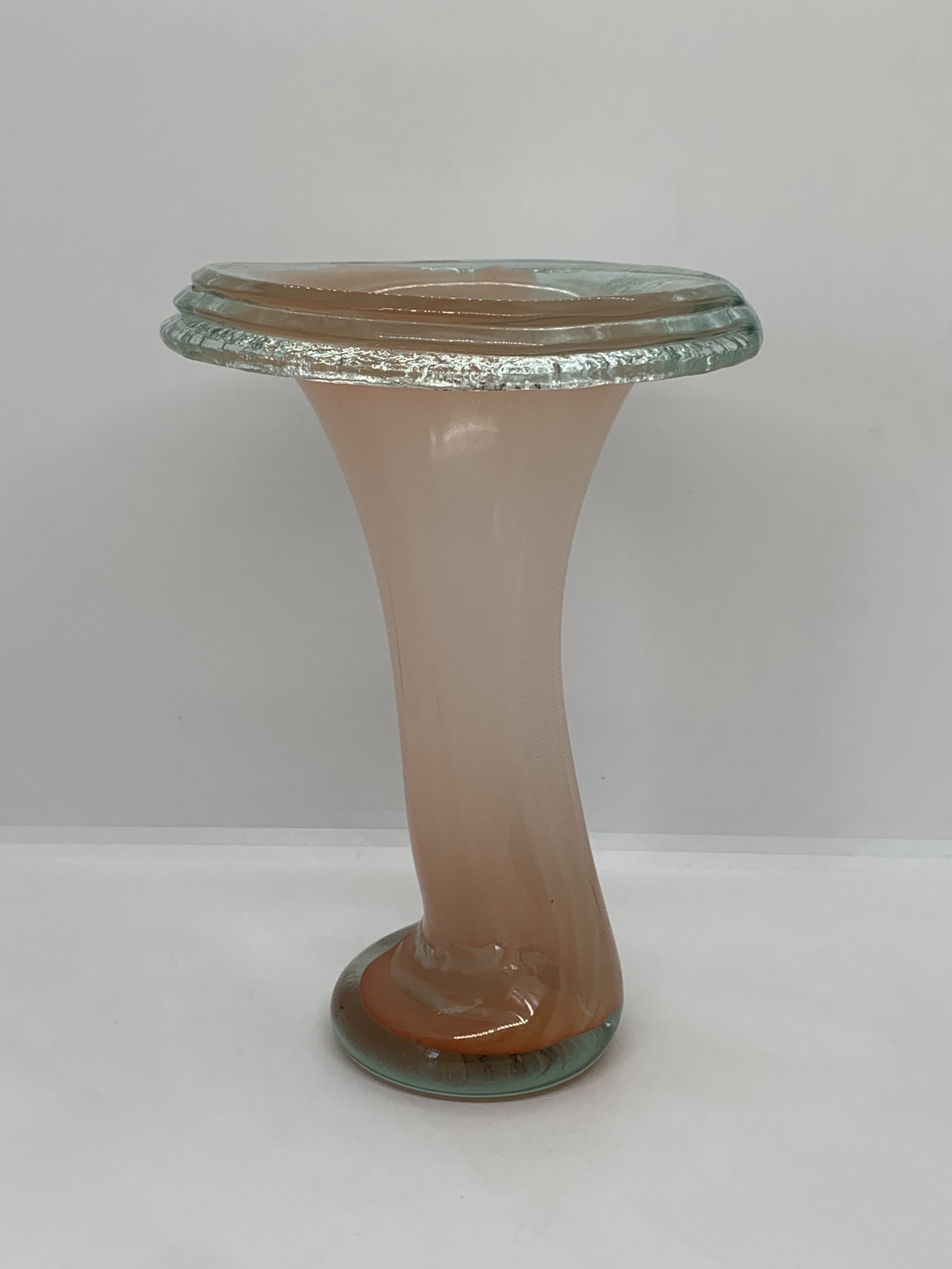 Dominic OLeary Peach and Clear Slump Glass Trumpet Vase 21cm - Vintage ...