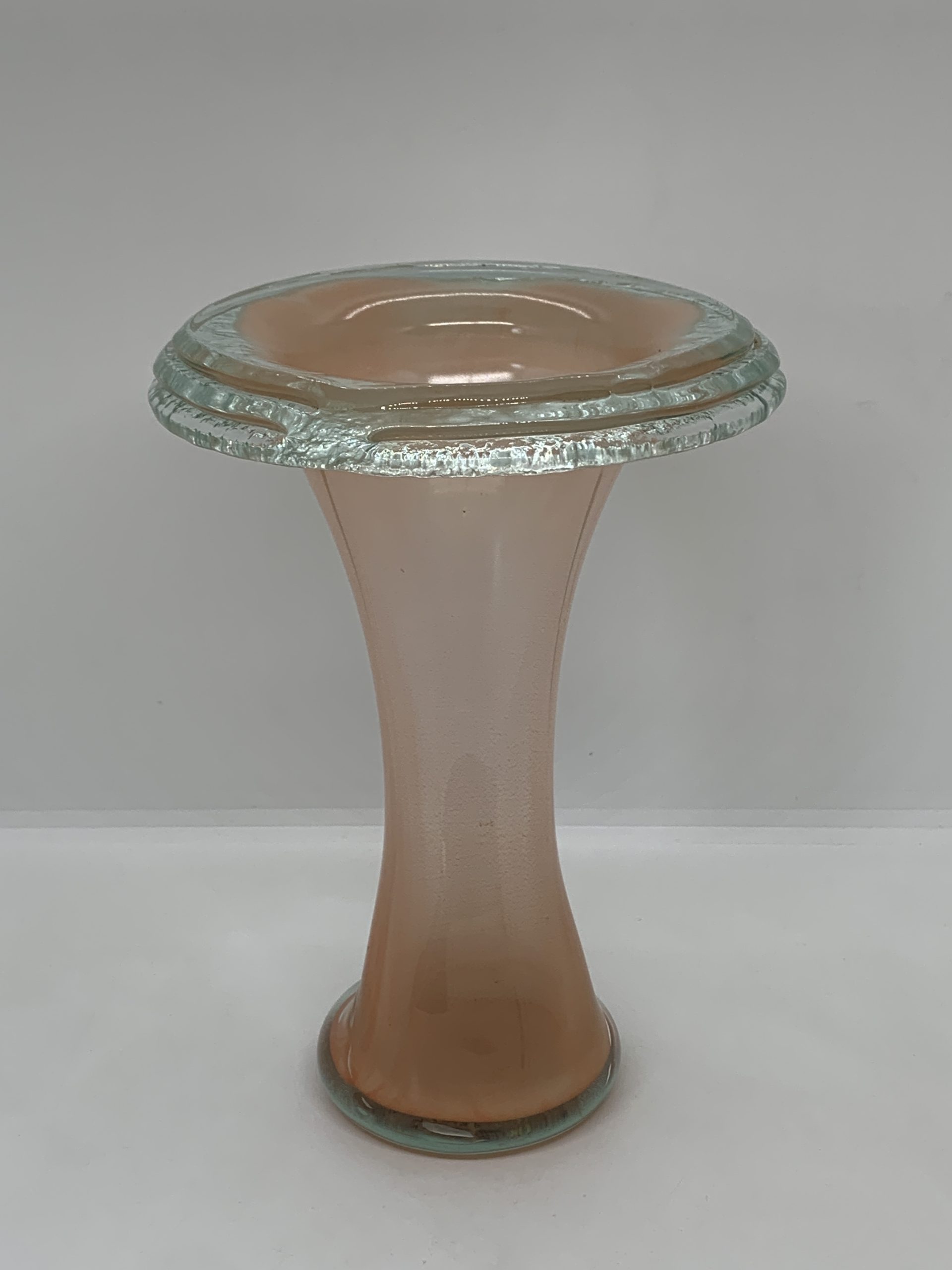 Dominic OLeary Peach and Clear Slump Glass Trumpet Vase 21cm - Vintage ...