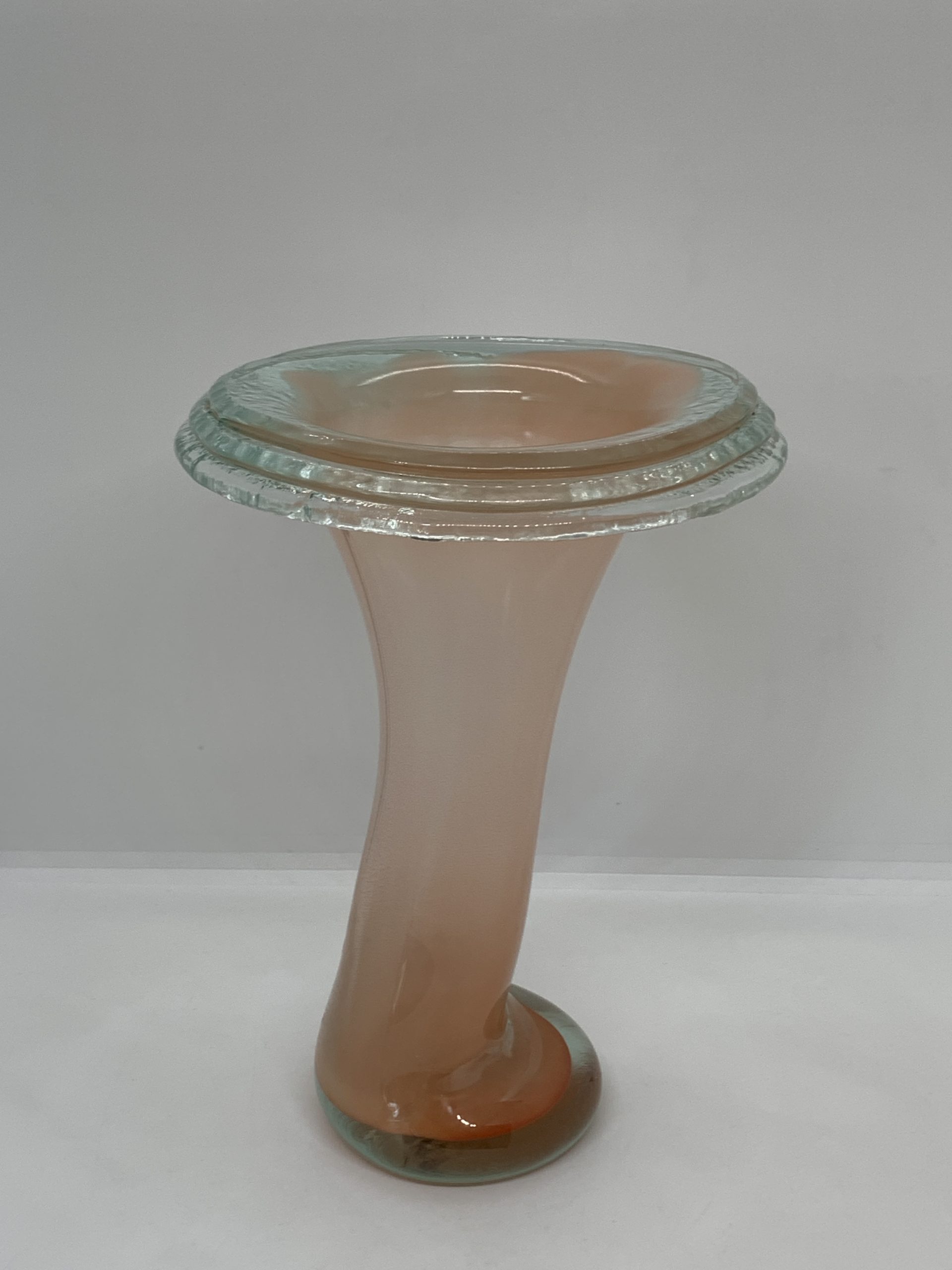 Dominic OLeary Peach and Clear Slump Glass Trumpet Vase 21cm - Vintage ...