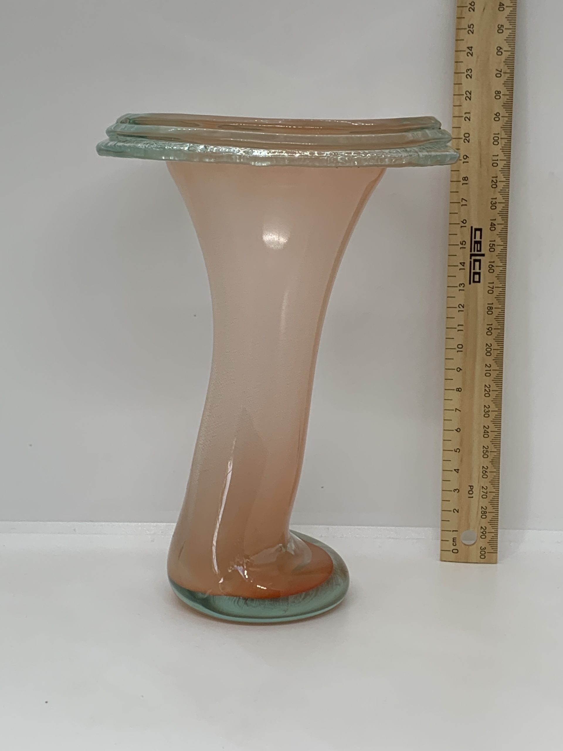 Dominic OLeary Peach and Clear Slump Glass Trumpet Vase 21cm - Vintage ...