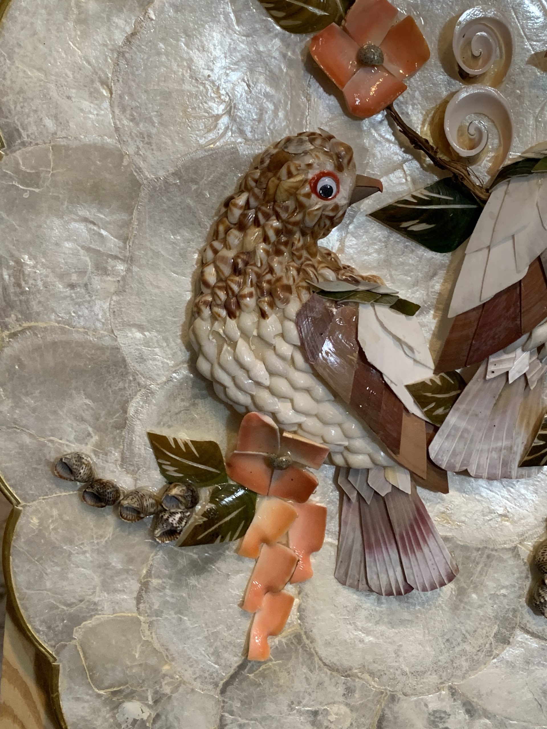 Pair of Vintage Mother of Pearl and Capiz Shell Bird Pictures 45x30cm ...