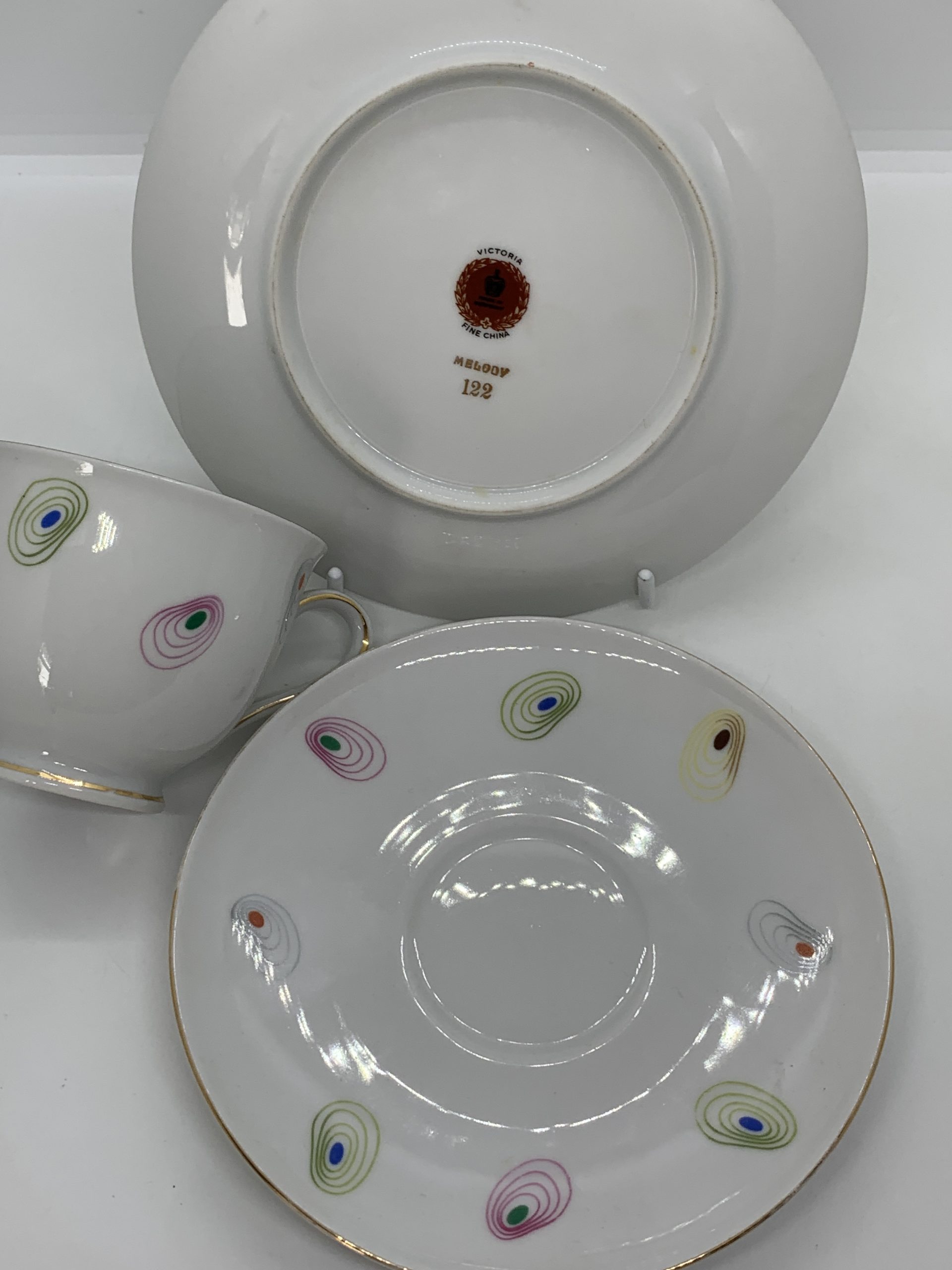 Victoria Fine China Melody Pattern Trio - Vintage Keepsakes
