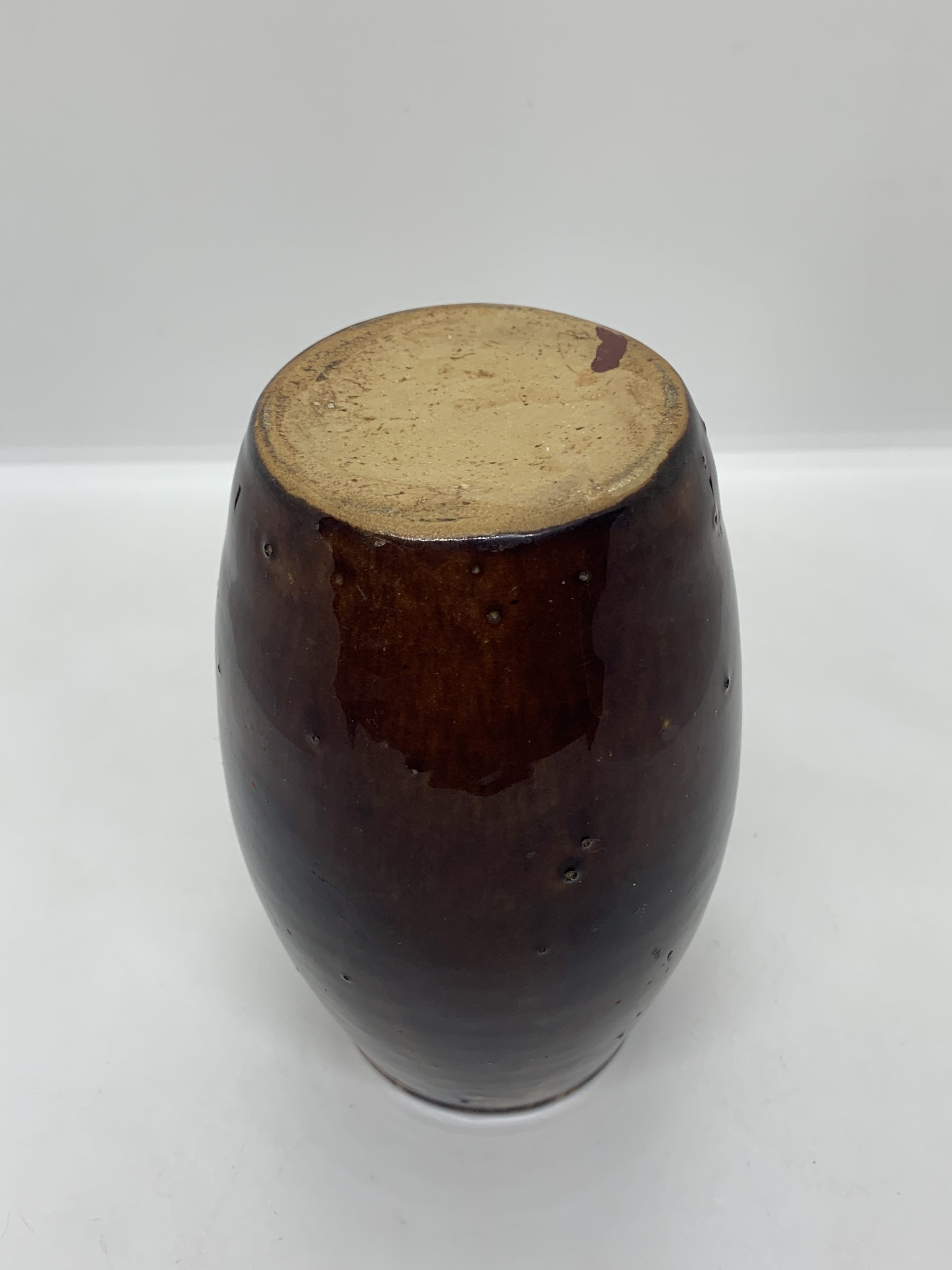 Vintage Brown Drip Glaze Barrel Vase 14cm - Vintage Keepsakes