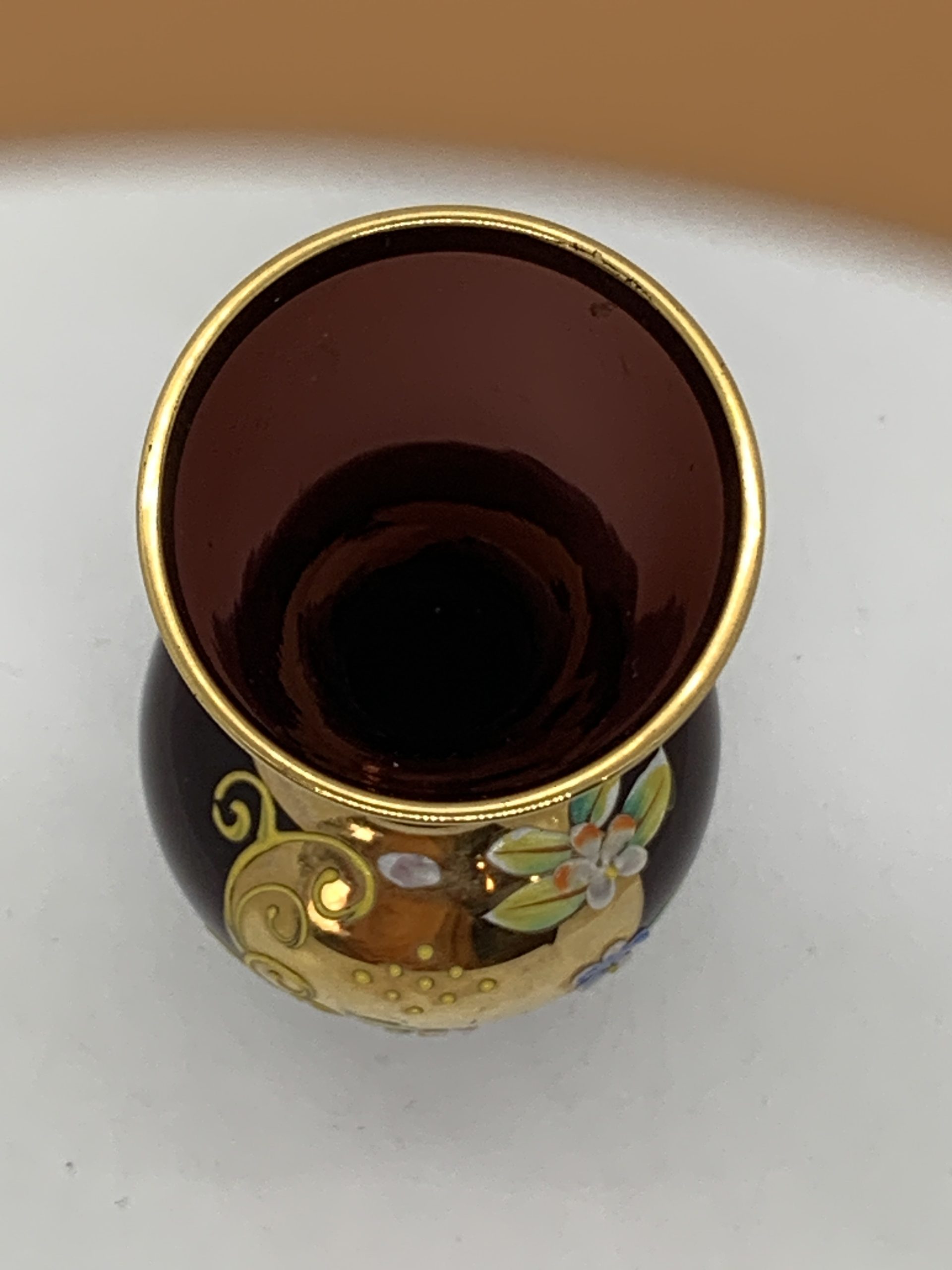 Ruby Glass Vase with Floral Gilt Decoration 18cm - Vintage Keepsakes