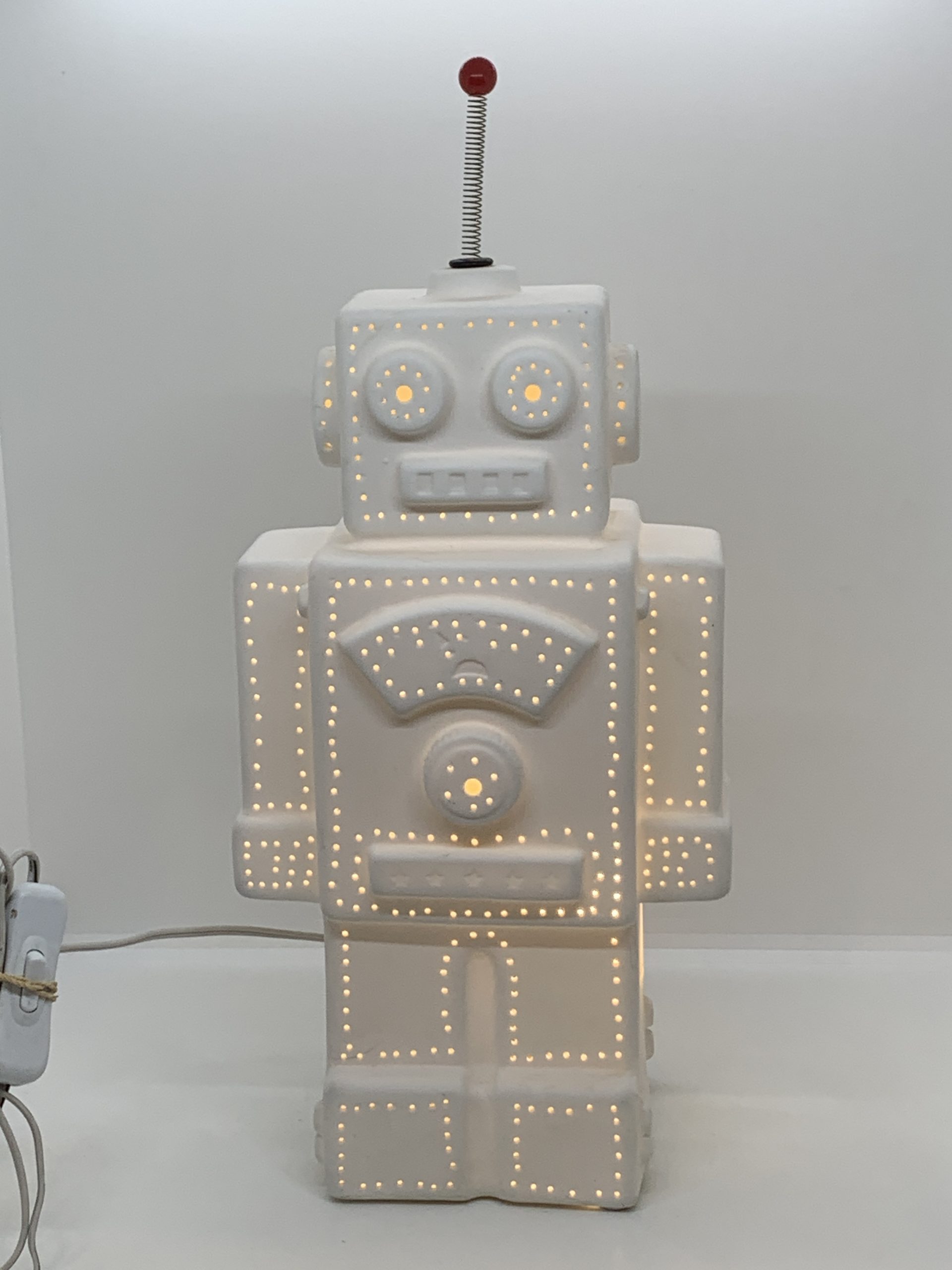 White Robot Form Ceramic Lamp 31cm (working) - Vintage Keepsakes