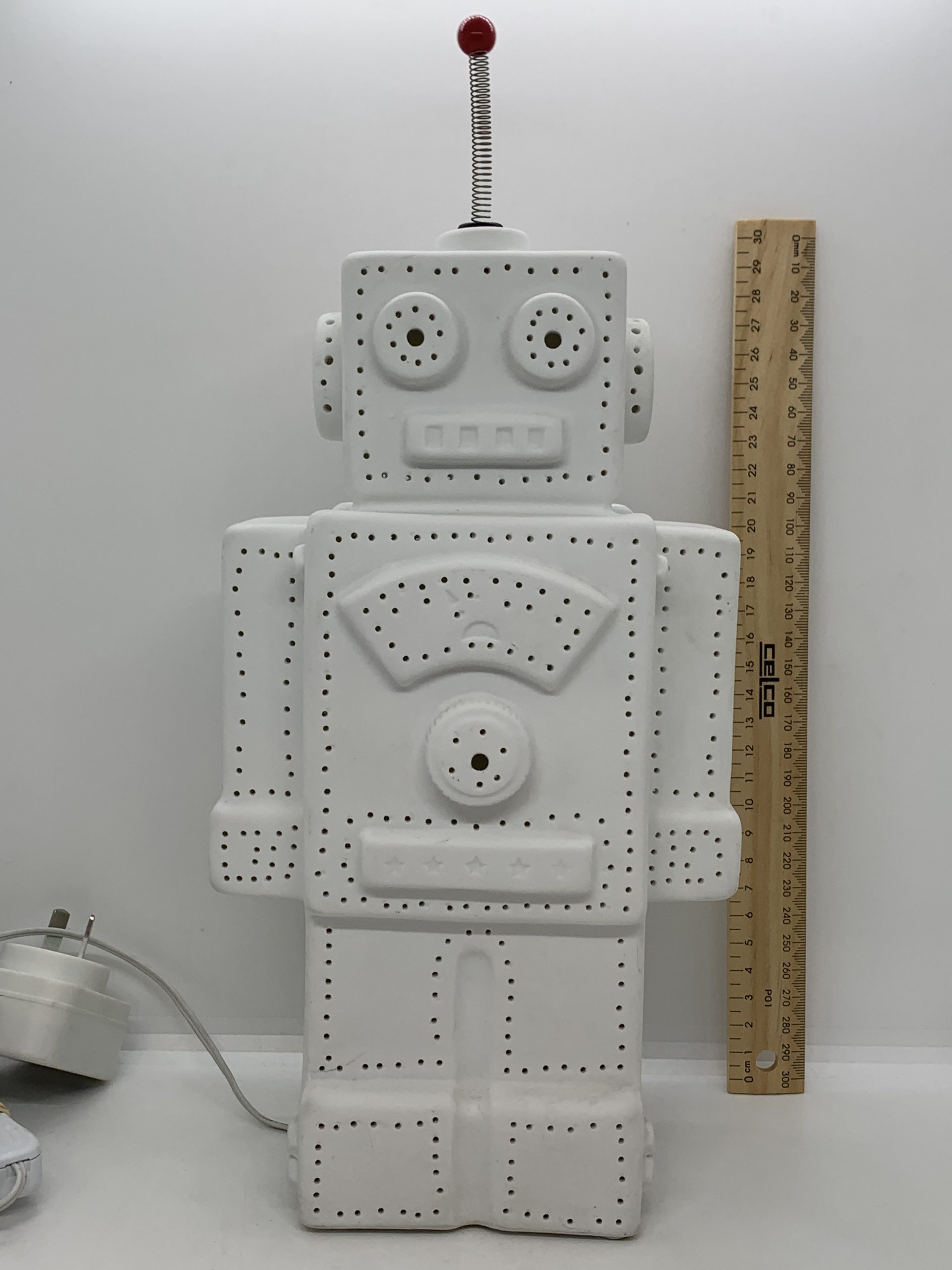 White Robot Form Ceramic Lamp 31cm (working) - Vintage Keepsakes