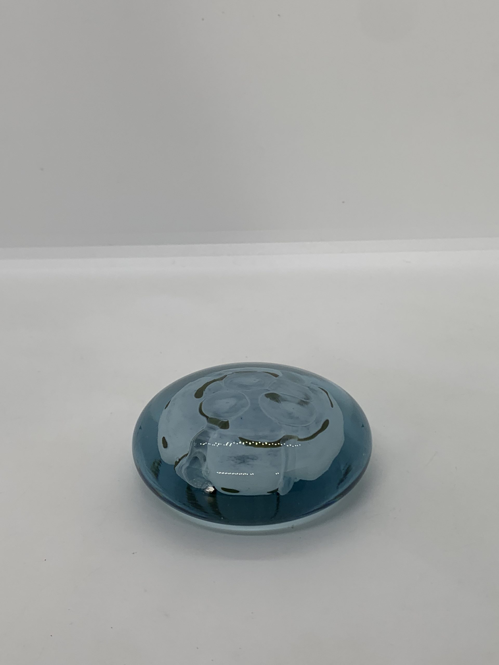 Ian Johnstone Flat Glass Round Paperweight 7cm wide - Vintage Keepsakes
