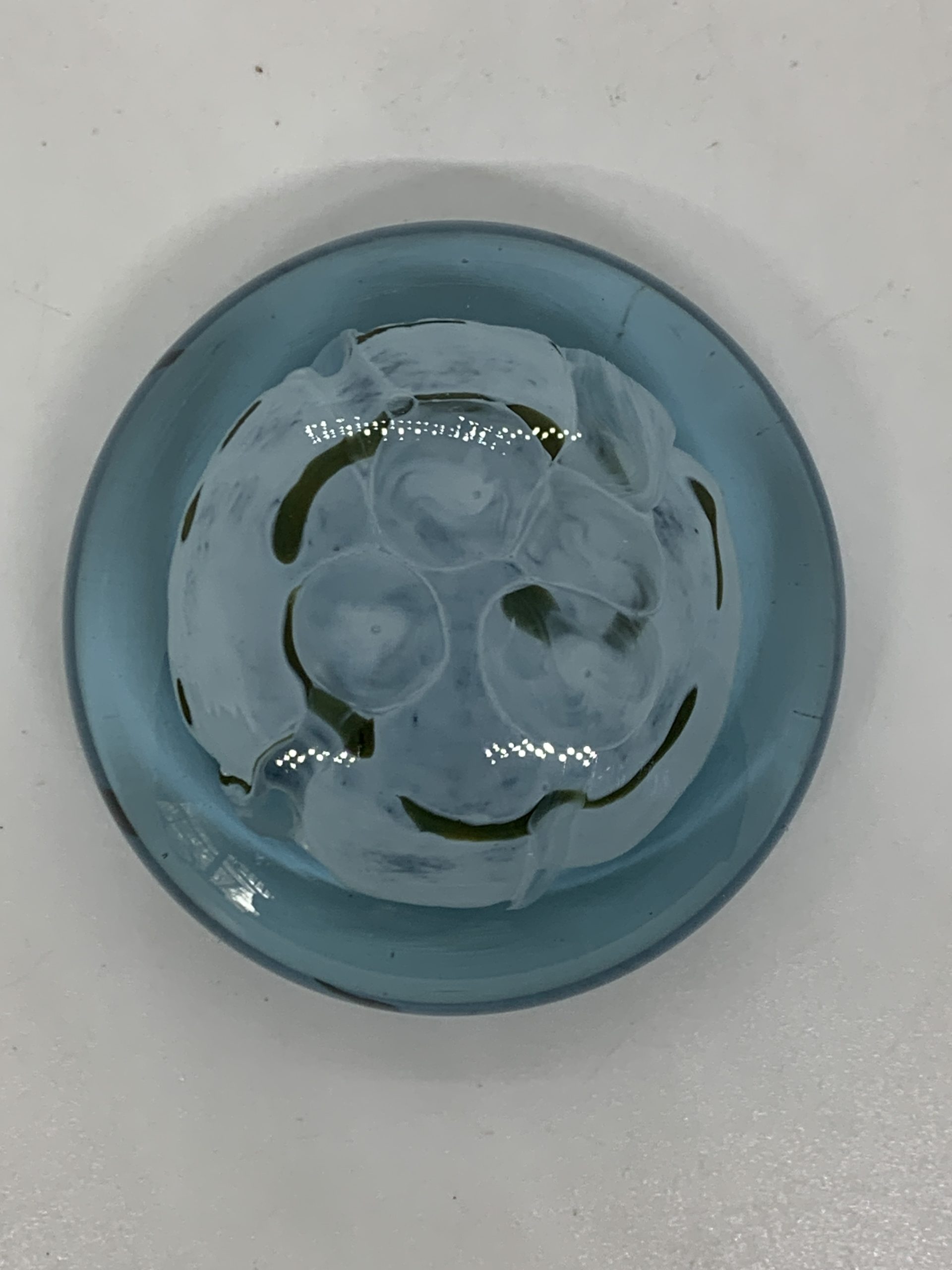 Ian Johnstone Flat Glass Round Paperweight 7cm wide - Vintage Keepsakes