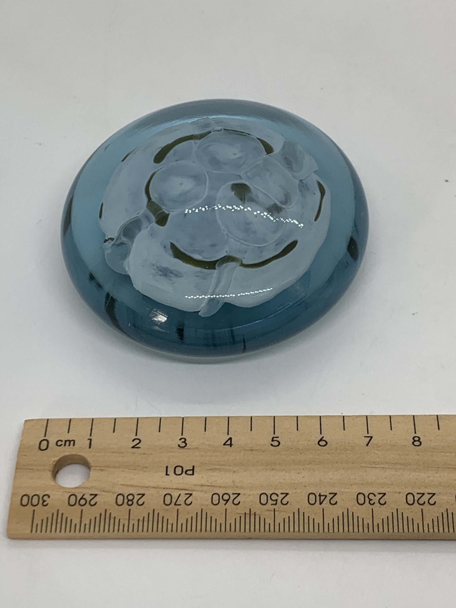 Ian Johnstone Flat Glass Round Paperweight 7cm wide - Vintage Keepsakes