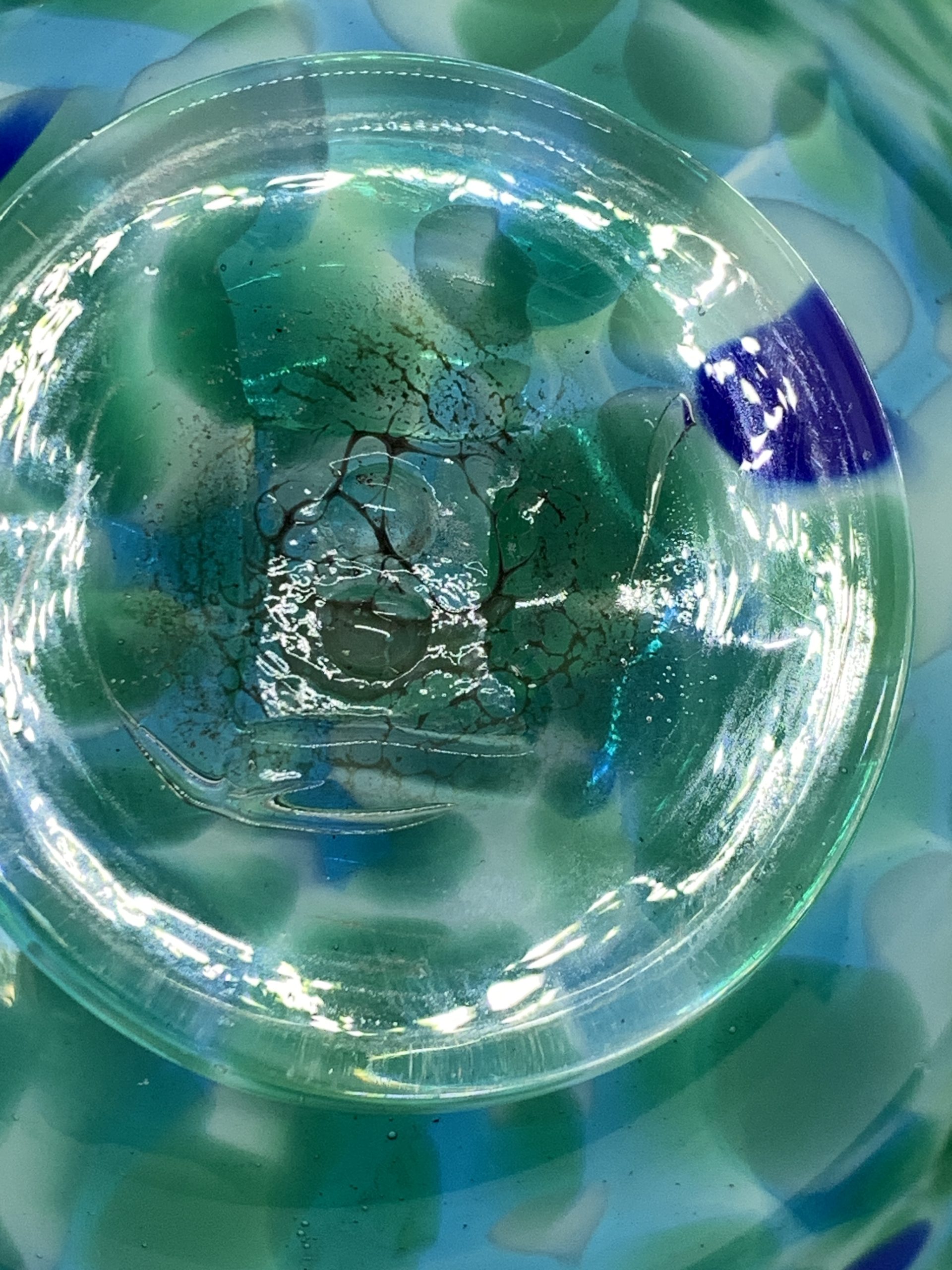 Gordon Studio (likely) Art Glass Blue Bowl 20cm wide - Vintage Keepsakes