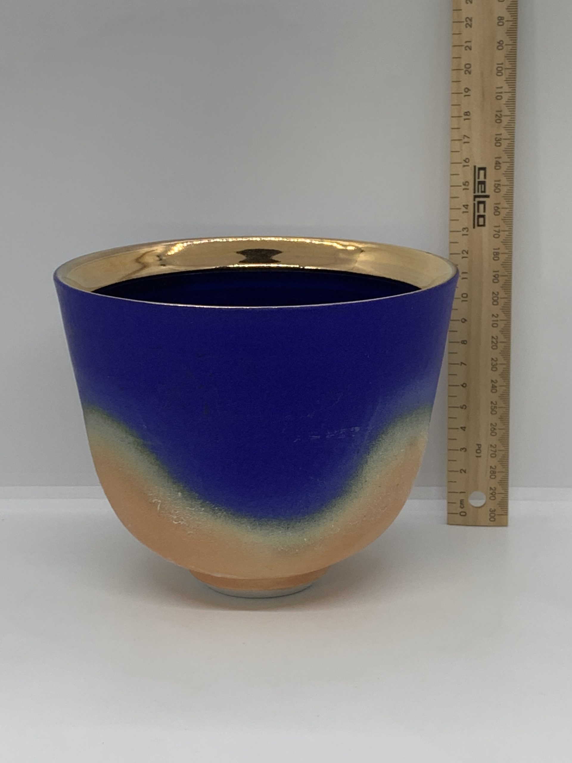 Zsolt Faludi Blue Skyline Pottery Bowl with Gilt Edge 13cm high ...
