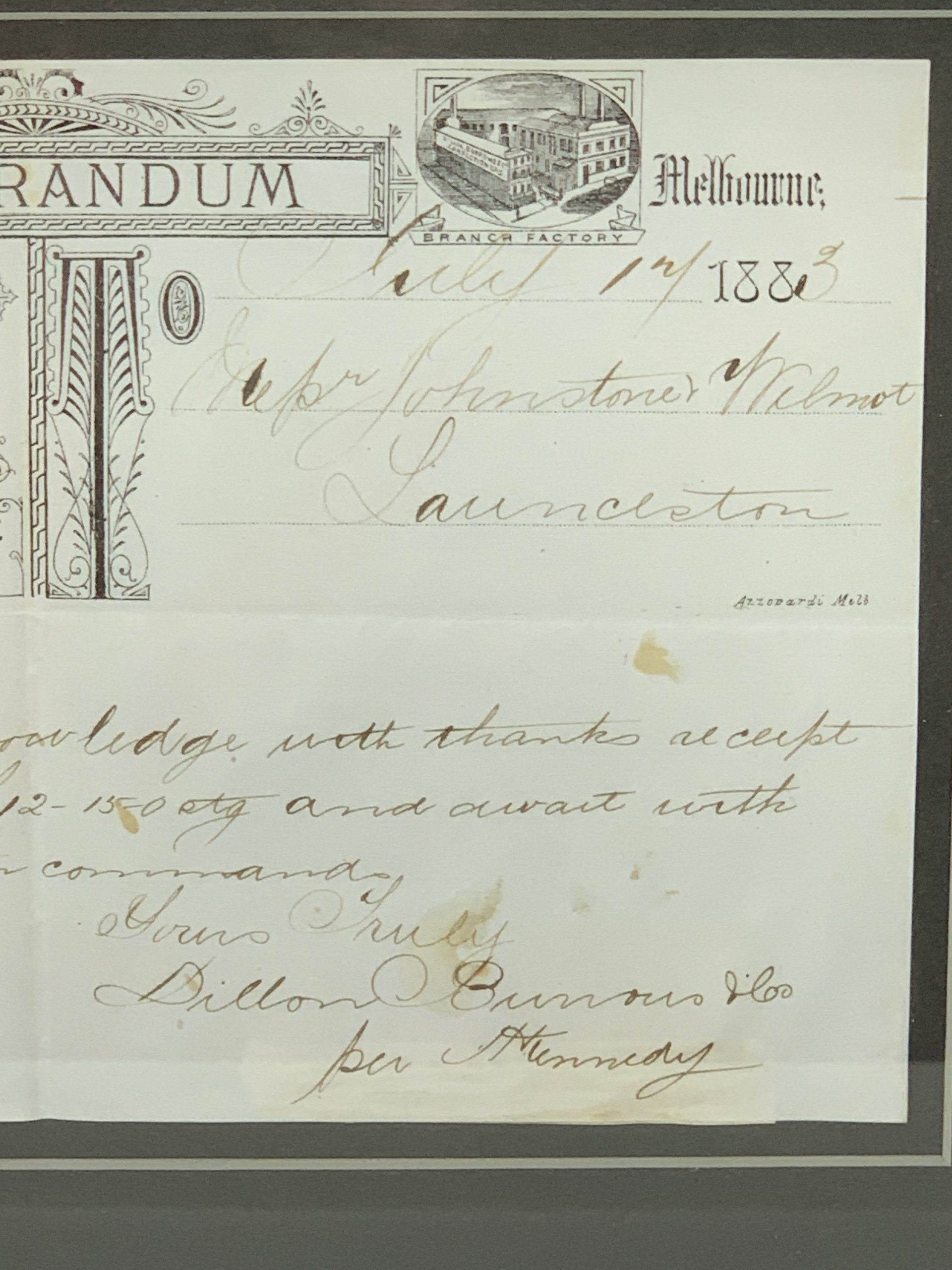 1883 Dillon Burrows Memorandum Letter with One Penny Stamp 28x36cm ...